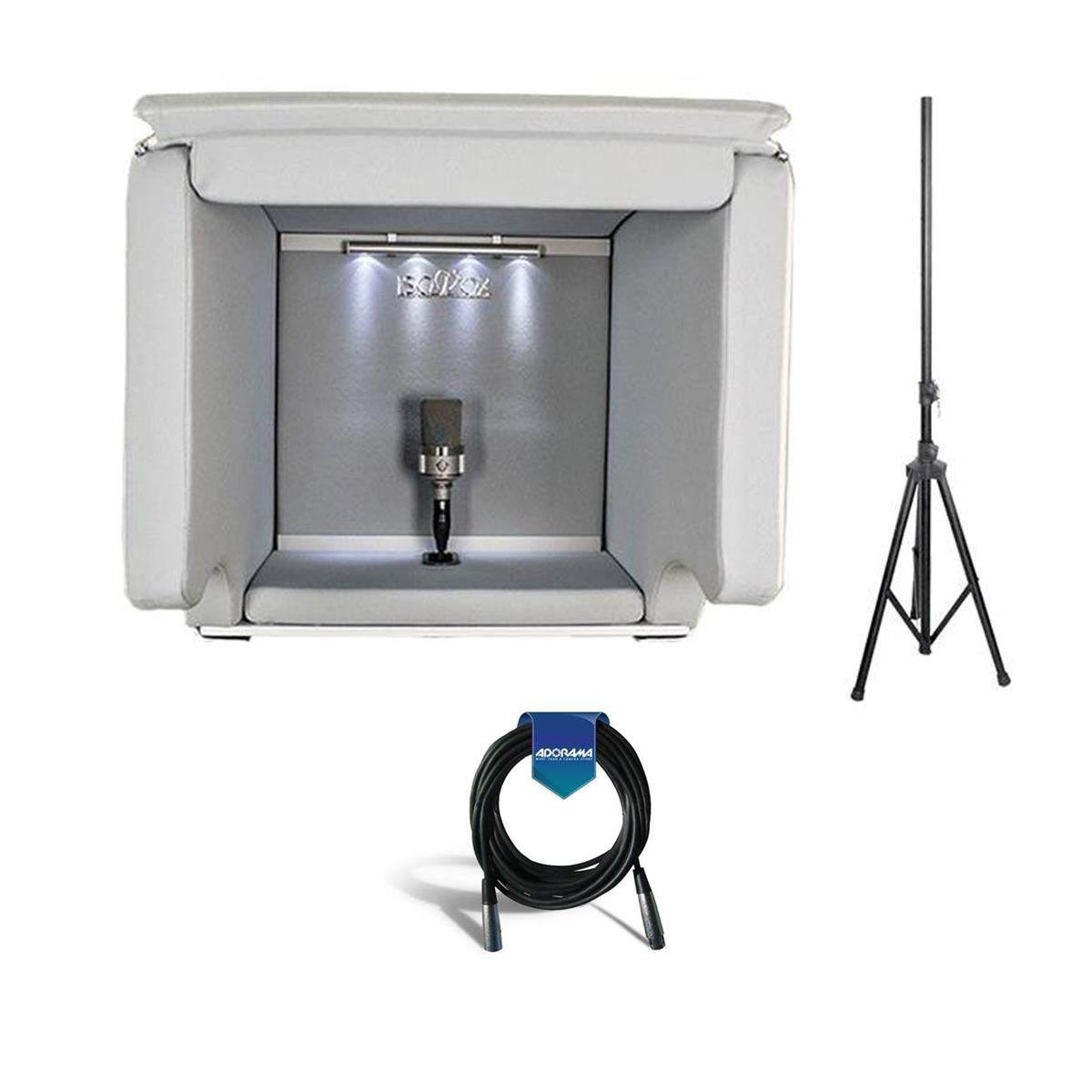 ISOVOX Portable Vocal Isolation Booth, Midnight - Bundle With 20' Heavy Duty 7mm Rubber XLR Microphone Cable, Pyle PSTND25 6ft Tripod Speaker Stand