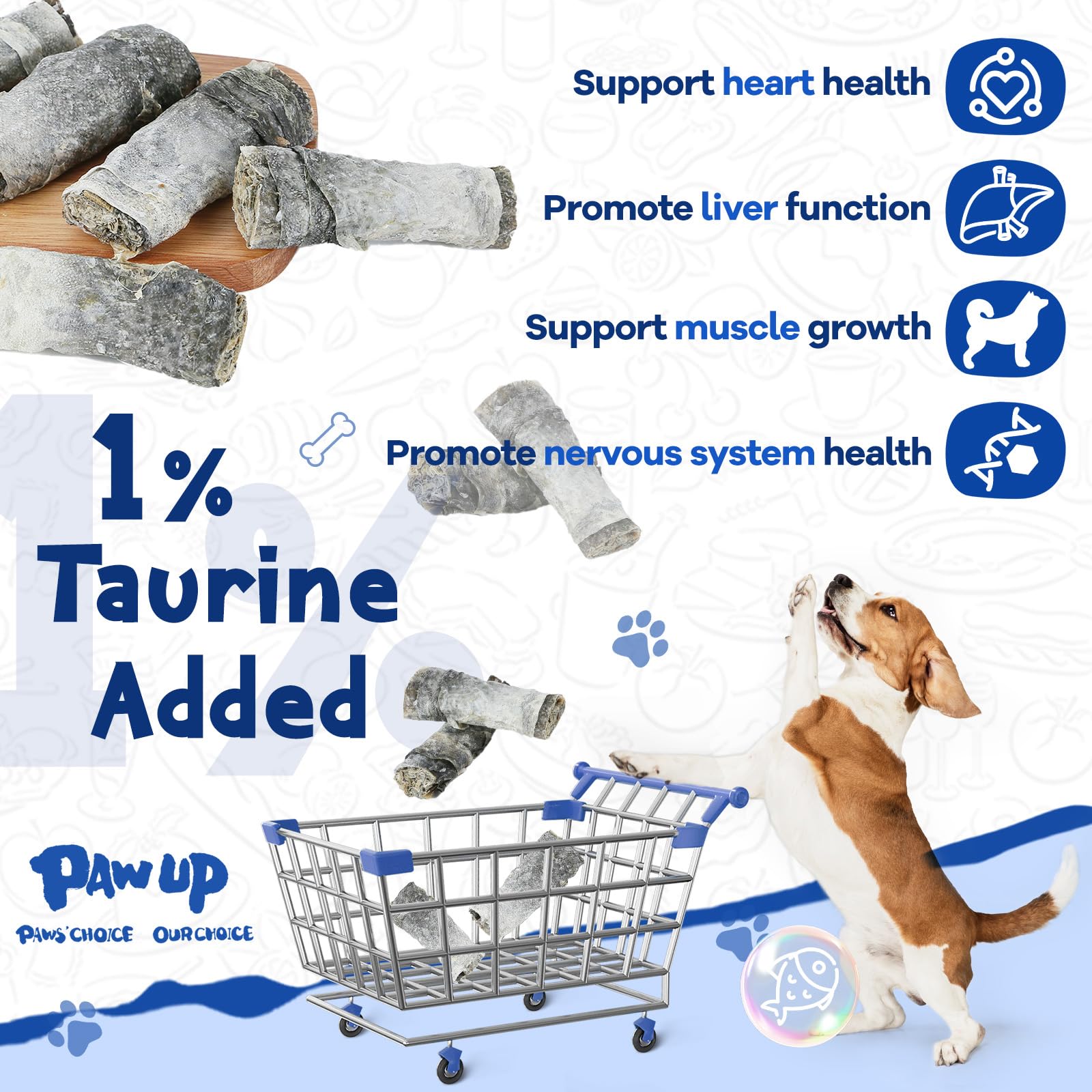PAWUP Cod Skin Dog Treats Natural Fish Skin Roll Dog Snacks w/Taurine, Single Ingredient Cod Skin Chews, Rich in Omega 3, 16.2 oz