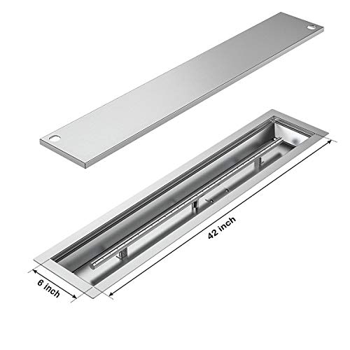 Skyflame Linear Stainless Steel Drop-in Fire Pit Pan and Burner with Burner Cover, 42 by 6-Inch