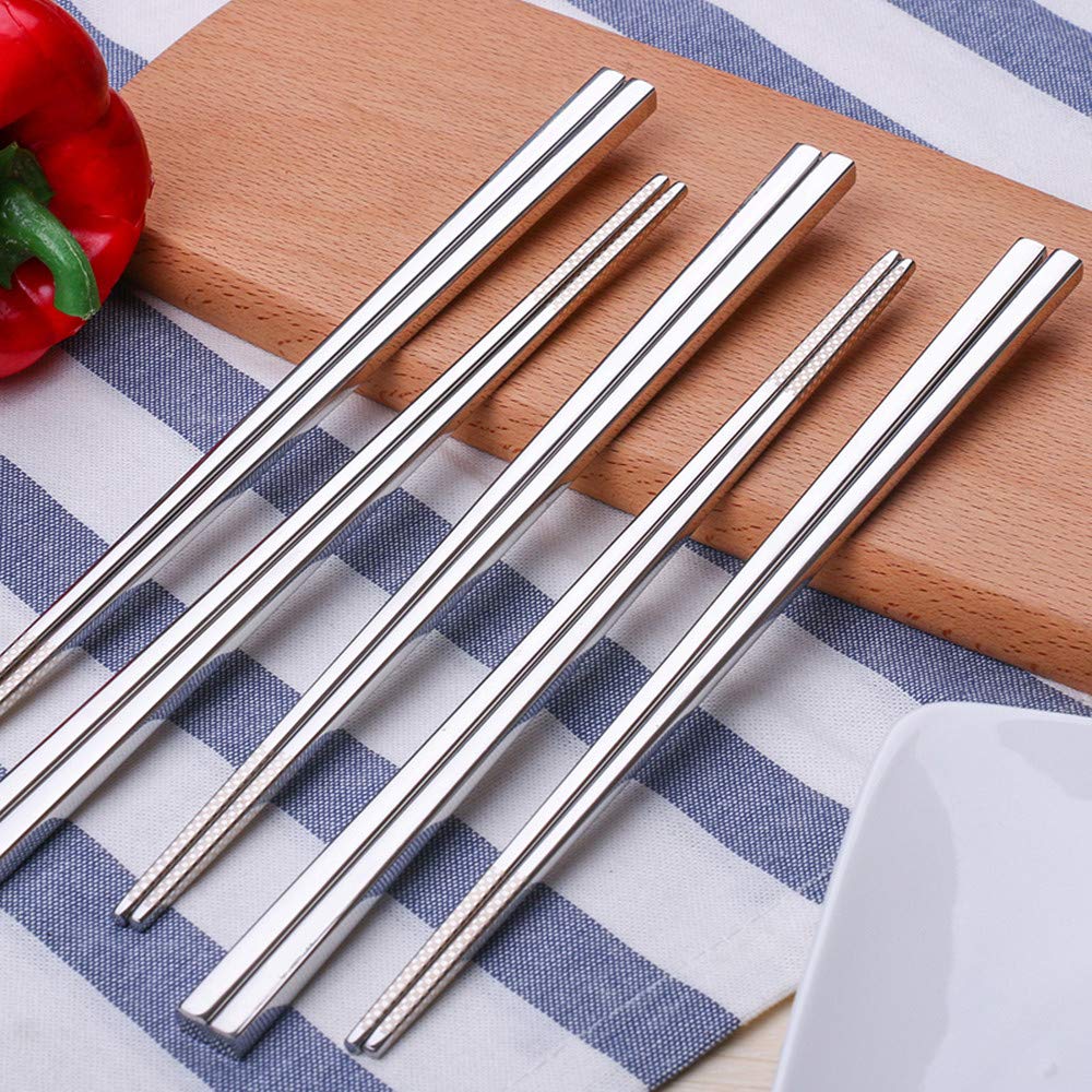 LIUNA Reusable Metal Chopsticks 304 Stainless Steel Chopsticks 9 Inch Mirror Polish Square Chop stick 5 Pairs Gift Set