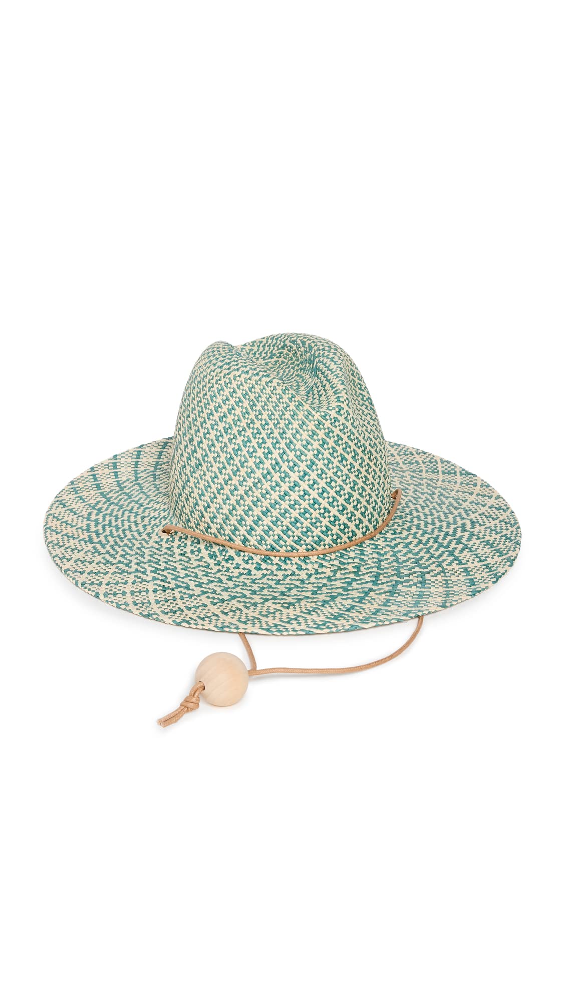 Loeffler Randall Women's Checkered Straw Hat, Natural/Emerald, Green, XS-S