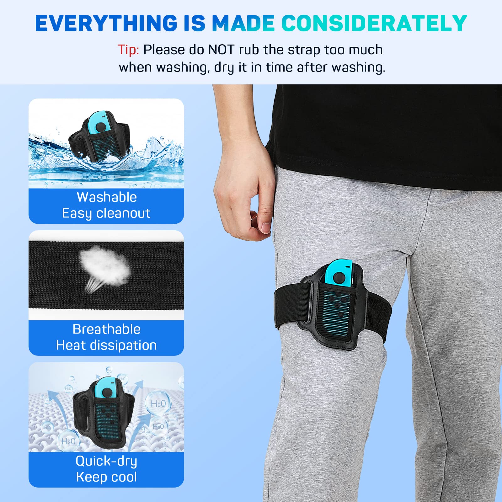 MoKo Switch Leg Strap for Nintendo Switch Sports/Ring Fit Adventure, Switch Sports Leg Straps Compatible with Switch OLED/Switch Joy-Con, Two Size Adjustable Elastic Straps for Adults and Kids, 2 Pack
