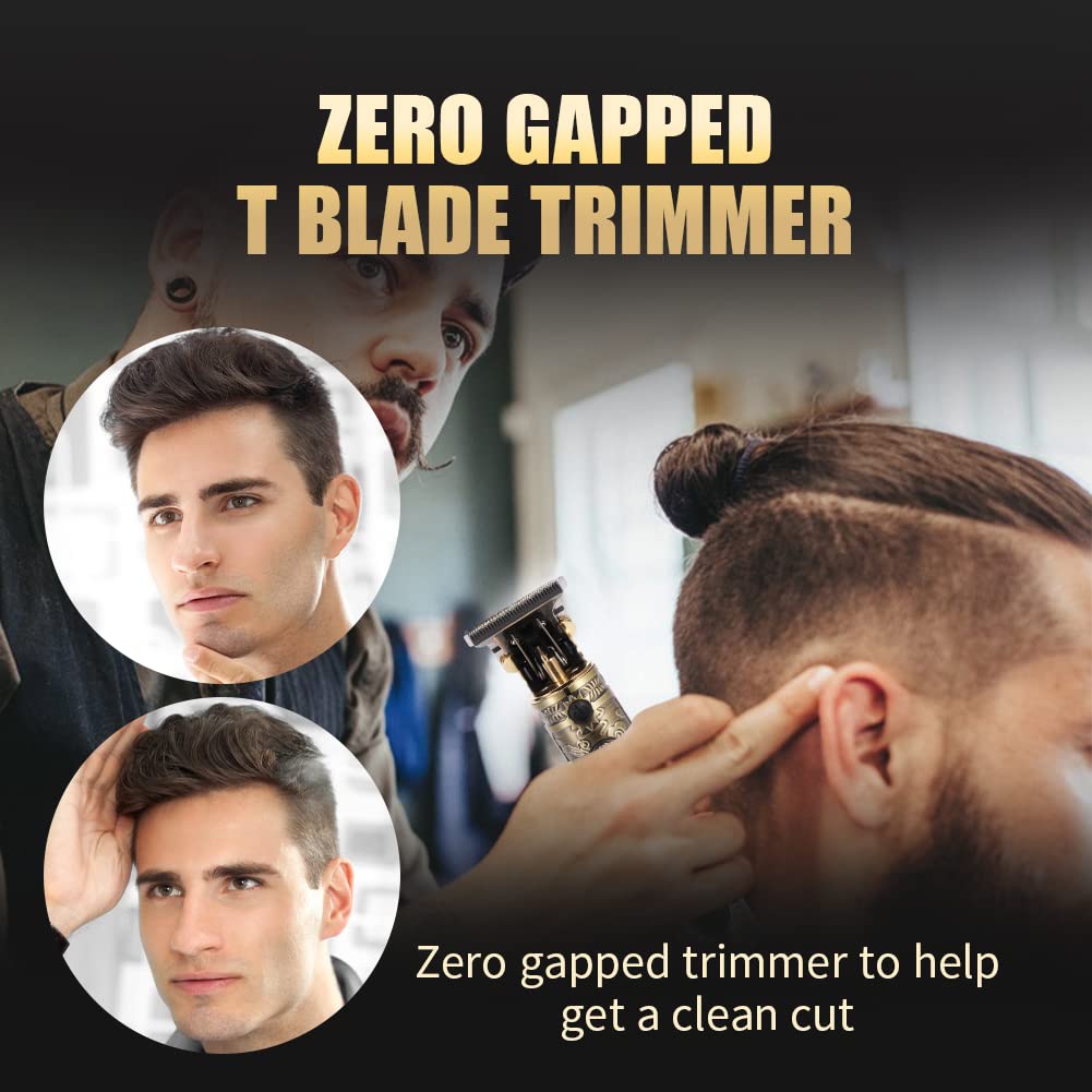 Professional Recharge Hair Trimmer Kit for Man,LCD Display Cordless Body Hair Clipper,Electric T Blade Zero Gapper Beard Shaver with Guide Comb and Smock(Bronze)