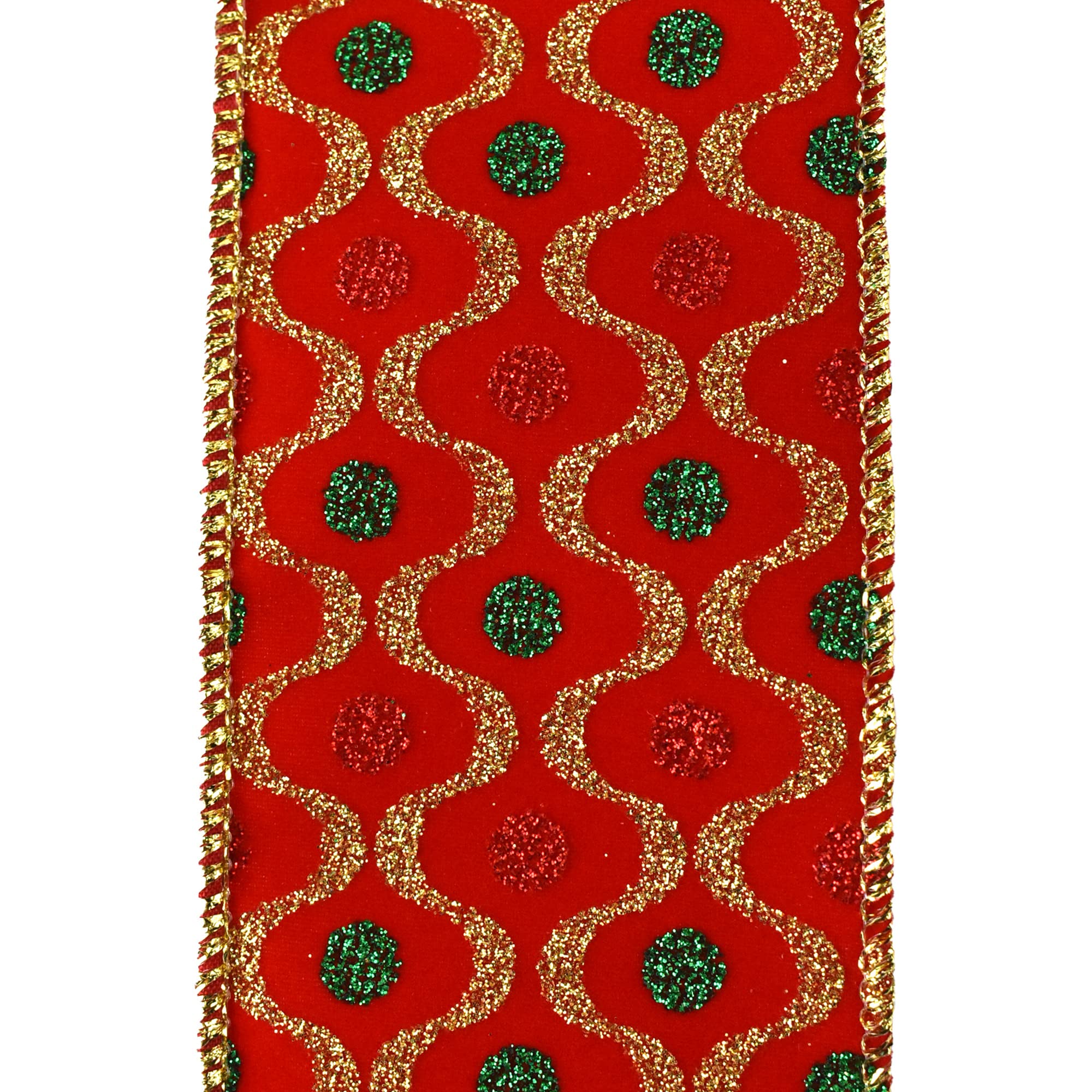 Homeford Glittered Jewels Fiesta Velvet Wired Ribbon, 2-1/2-Inch, 10-Yard - Red