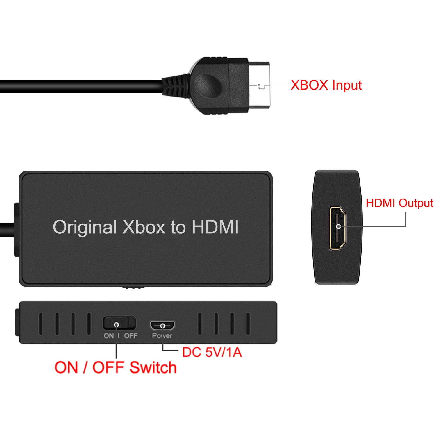 HD Link Cable for Original Xbox Original Xbox HDMI Converter Automatically Detects and Converts YPbPr Component Signal to 480i/720p Output(100% Improved Picture Quality)