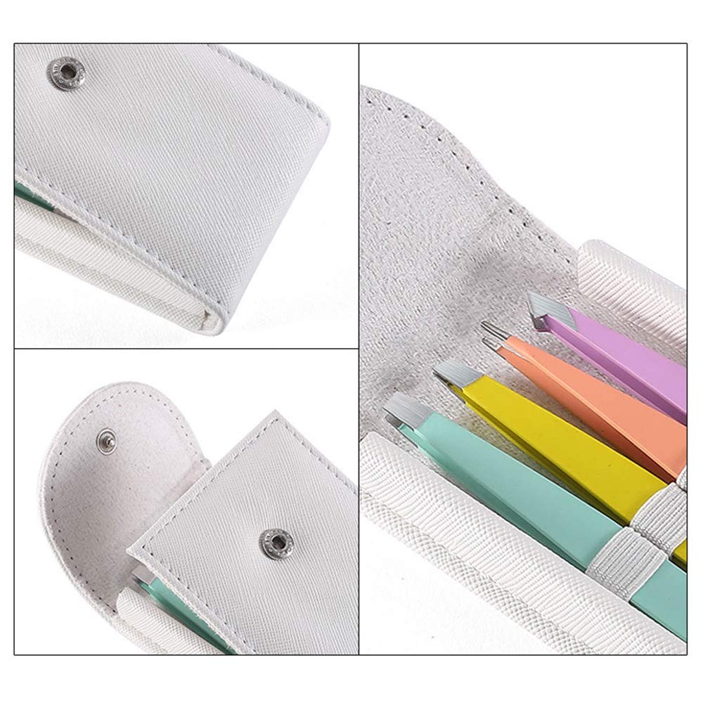 JEPOZRA Tweezers Set 5pcs-Professional Stainless Steel Tweezers with Curved Scissors, Slant, Angled and Pointed tweezers, for Eyebrows, Splinter & Ingrown Hair Removal