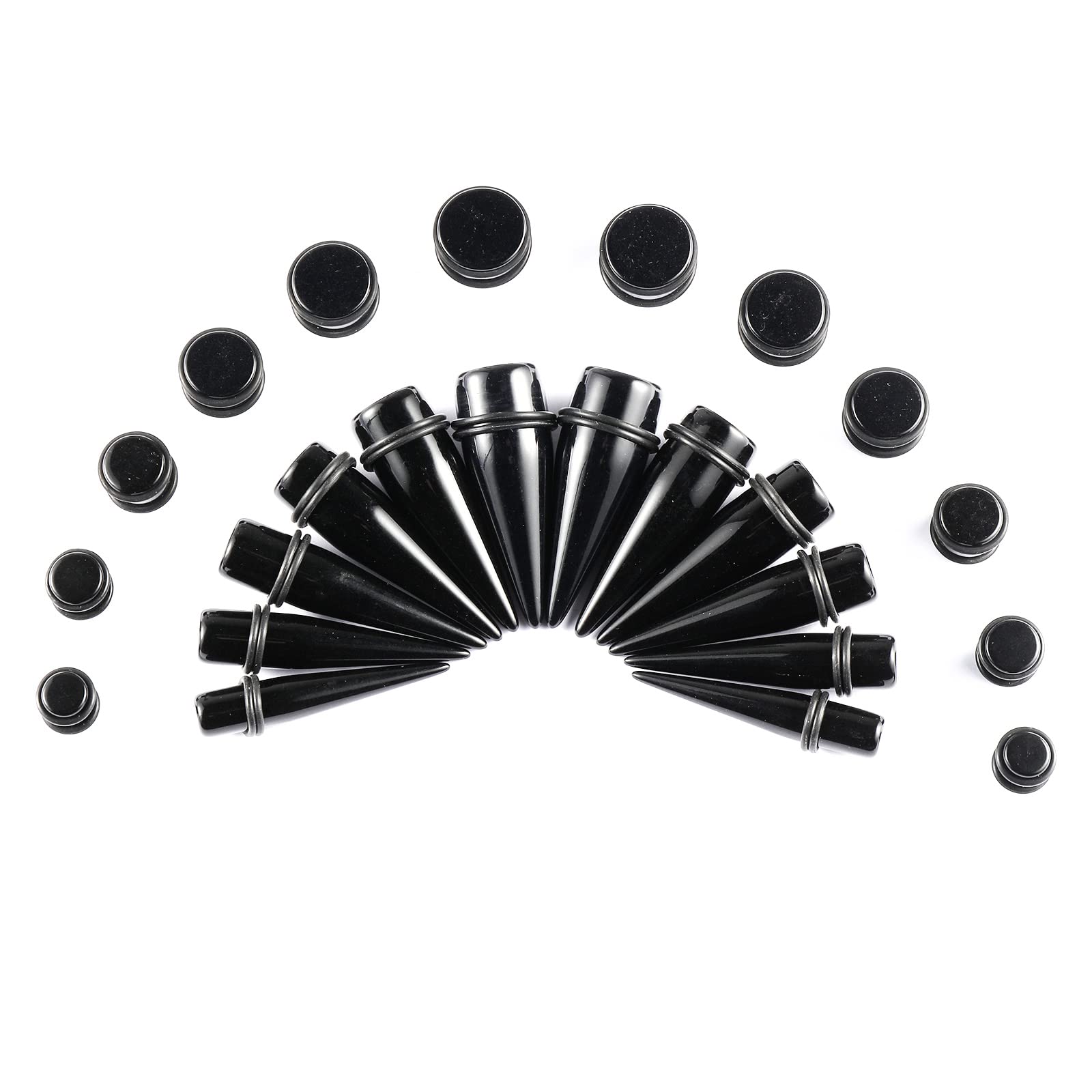 Memsion Ear Stretching Kit Gauges 24 Pieces Big Gauges 00G-20mm Ear Gauges Expander Set Acrylic Ear Tapers and Plugs Body Earring Piercing Kits Black Color