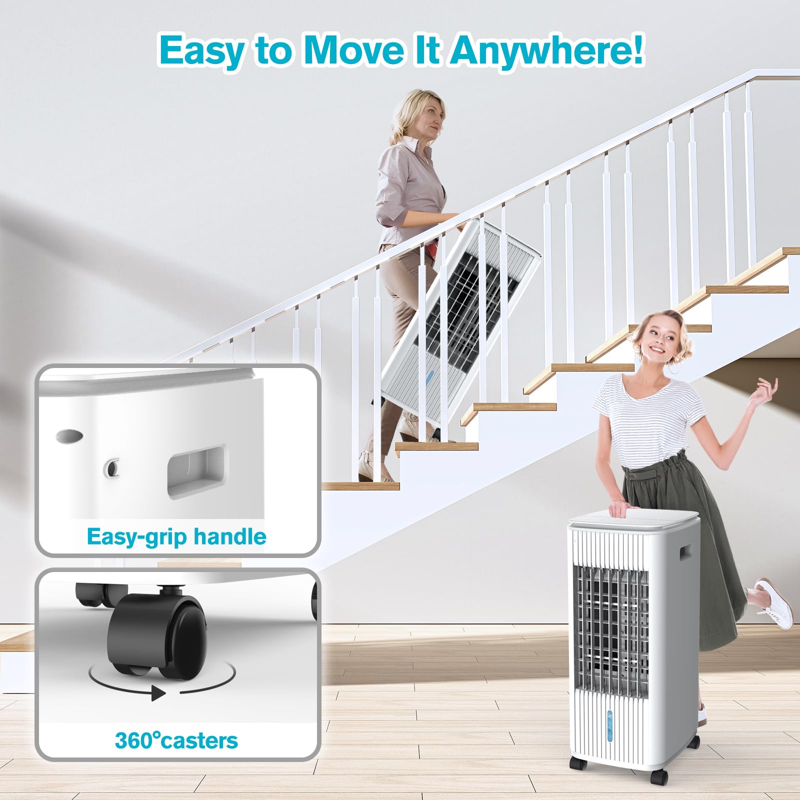 Portable Air Conditioner Ac Unit,BEBEGINE Evaporative Swamp Cooling Fan with Humidifier,3-IN-1 windowless Ventless cooler for Room Offices,Remote,3 Speed,7H Timer,3L Water Tank,3 Ice Pack, Large