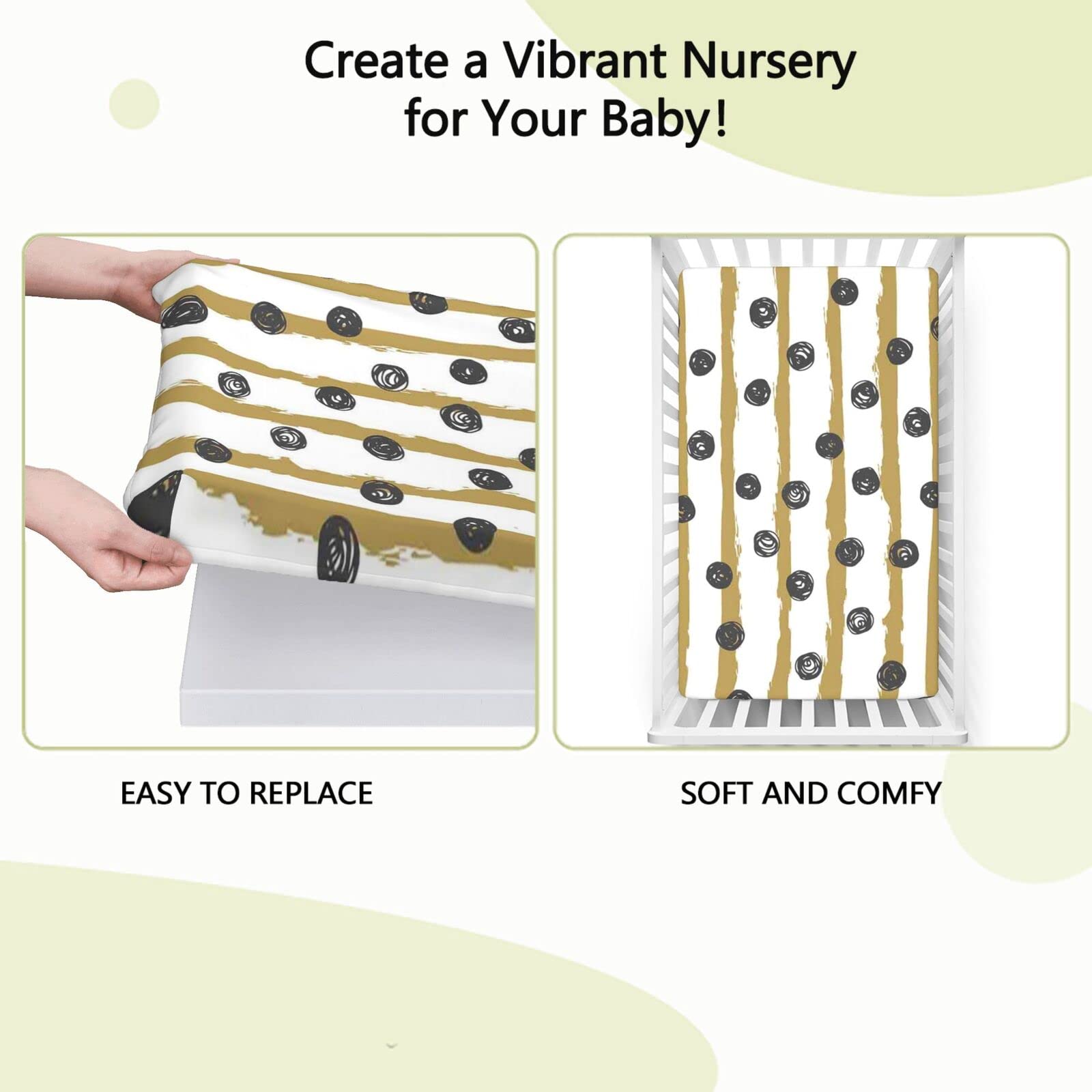 Polka Dot Themed Fitted Mini Crib Sheets,Portable Mini Crib Sheets Soft Toddler Mattress Sheet Fitted-Crib Mattress Sheet or Toddler Bed Sheet,24β x38β,Pale Brown Charcoal Grey