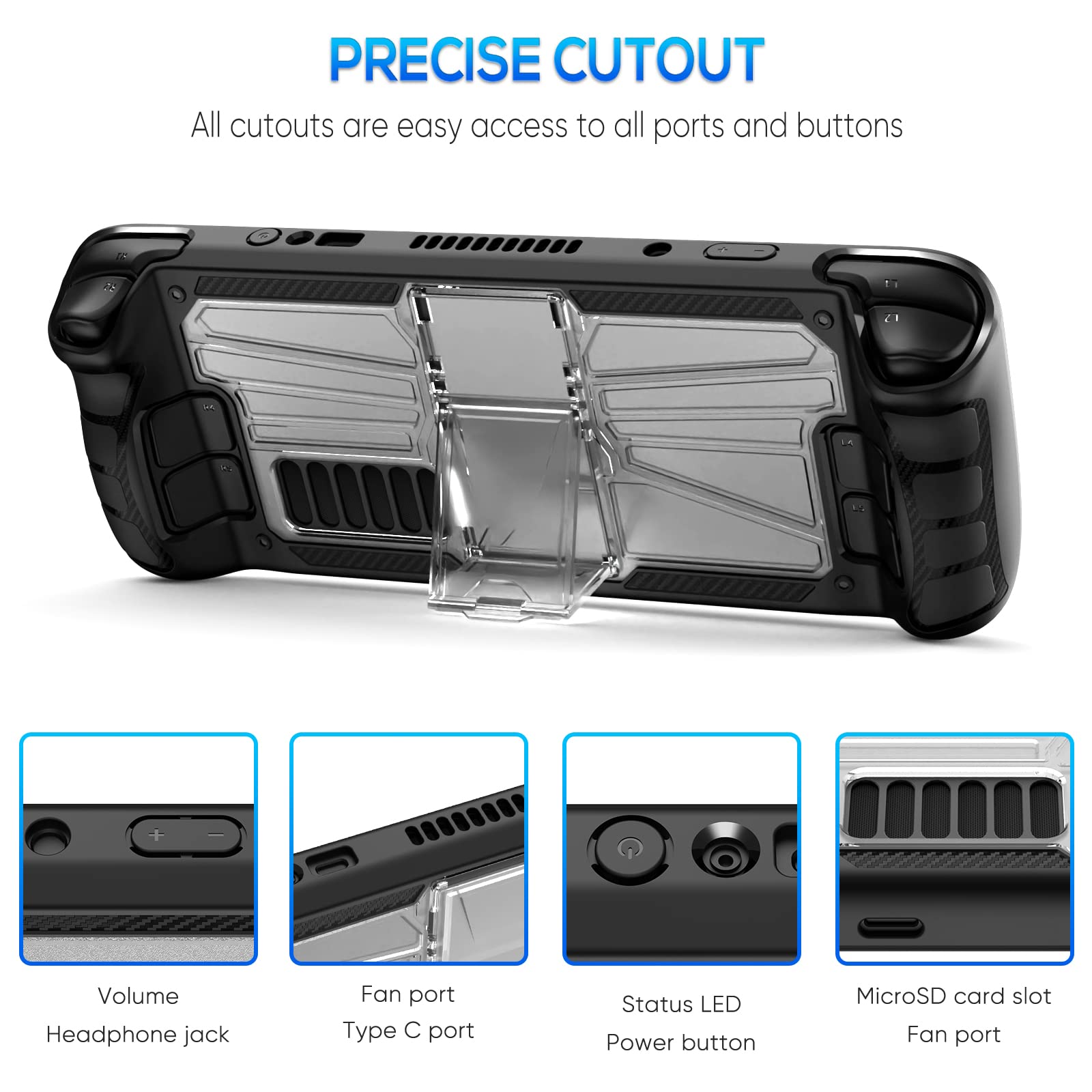 Protective Case with Stand for Steam Deck, GORIXER TPU+ PC Protective Cover Accessories with Kickstand & Screen Protector& Thumb Grips, Full Protection, Non-Slip, Anti-Collision for Steam Deck - Black
