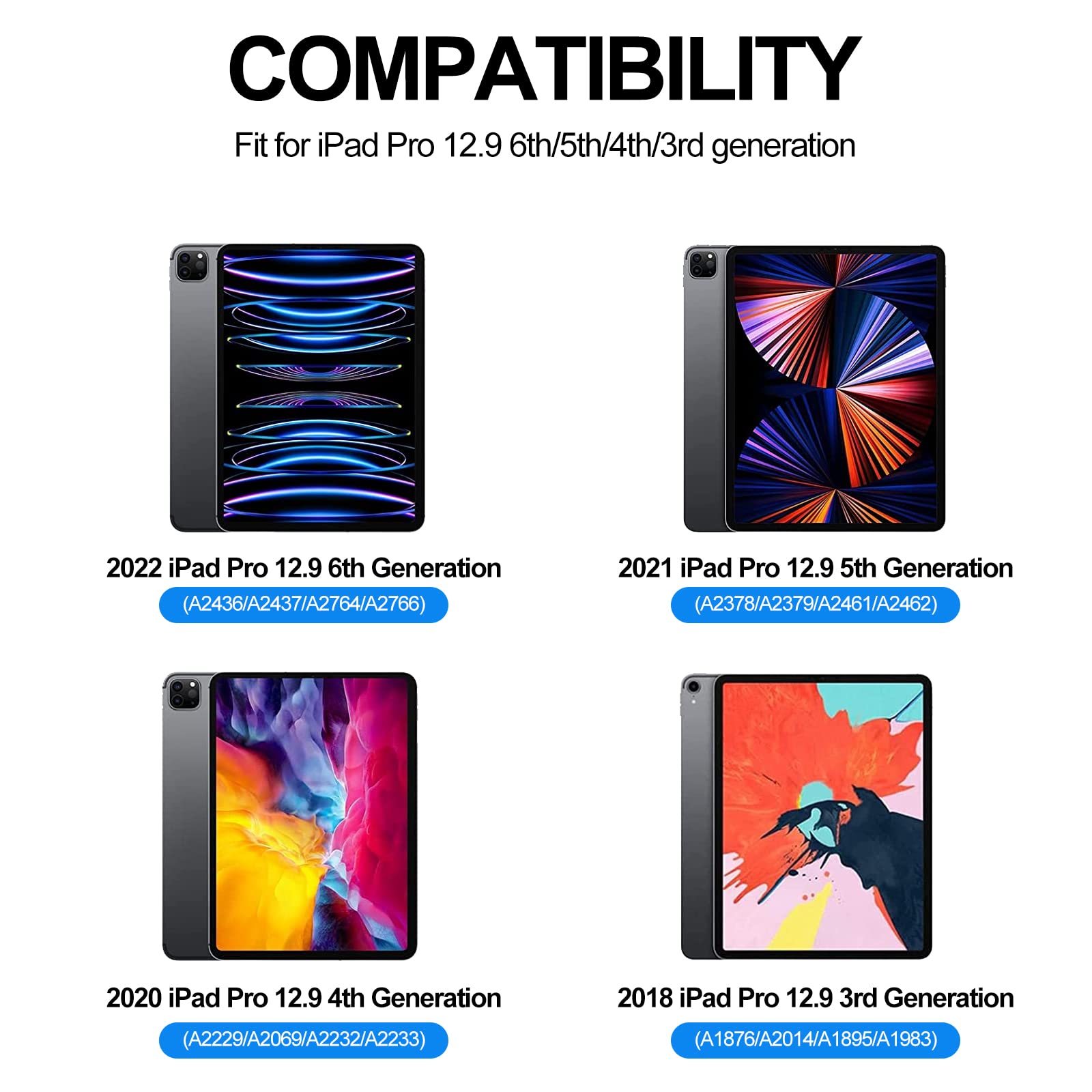 SENGBIRCH Touch Keyboard Case for iPad Pro 12.9-inch (3rd, 4th, 5th, 6th Generation) - 7 Colors RGB Backlit, 360° Swivel Hard Shell with Pencil Holder, Purple