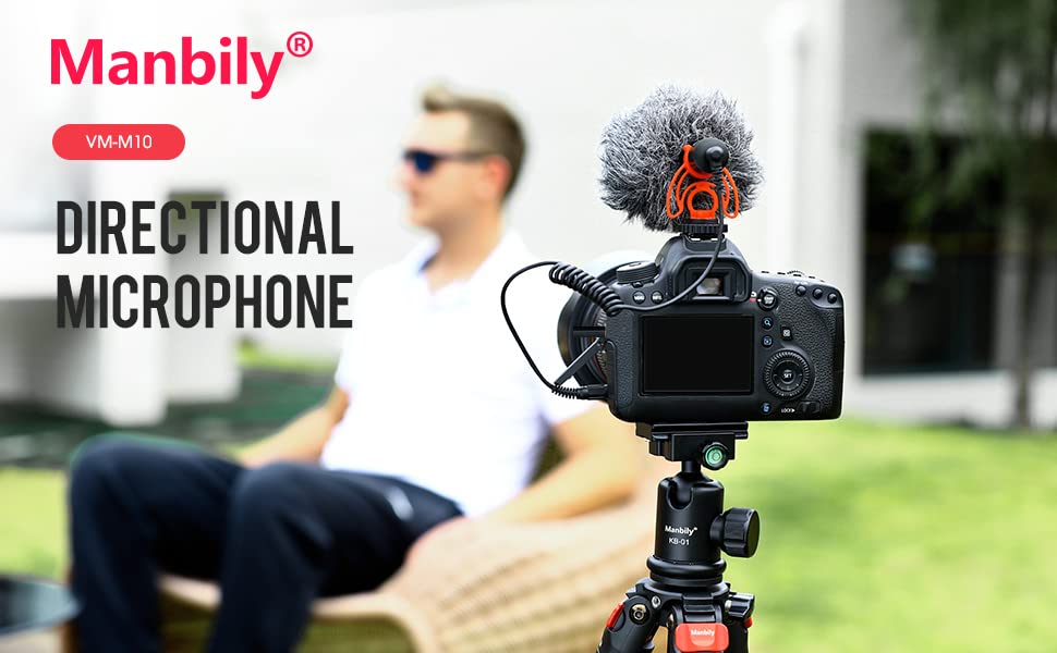 Manbily Universal Shotgun Video Microphone with Shock Mount Windscreen Phone Clip 3.5mm Conversion Cable,Compact Mic Compatible with DSLR Cameras iPhone/Android Smartphones for Audio Recording VM-M10