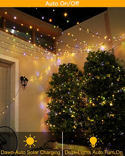Ollny Solar String Lights Outdoor Waterproof Warm White & Multicolor 2 Pack Each 98Ft 300LED, 11 Modes Super Bright Fairy Lights, Outdoor Christmas Tree Lights for Outside Garden Patio Wedding Party