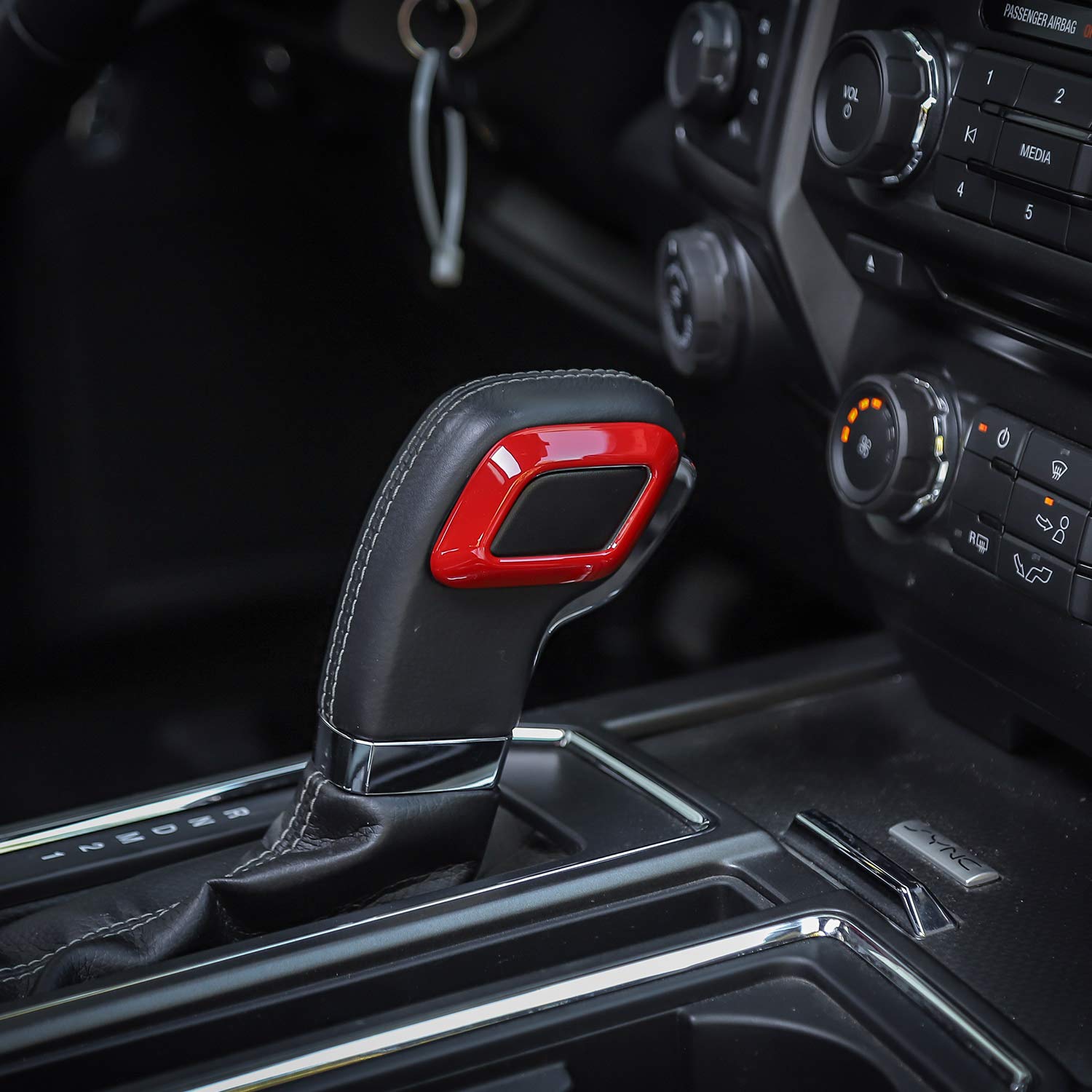 JeCar for Ford F150 Gear Shifter Head Trim Cover Frame Deacorative Trim Cover Frame for Ford F150 2015 2016 2017 (Red)