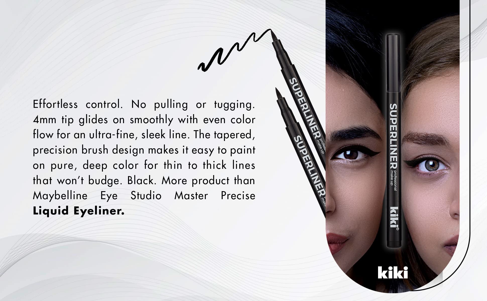 kiki Superliner Liquid Eyeliner Pen Black, Smudge proof All Day Vegan Formula, Cruelty Free Smudge Proof All Day