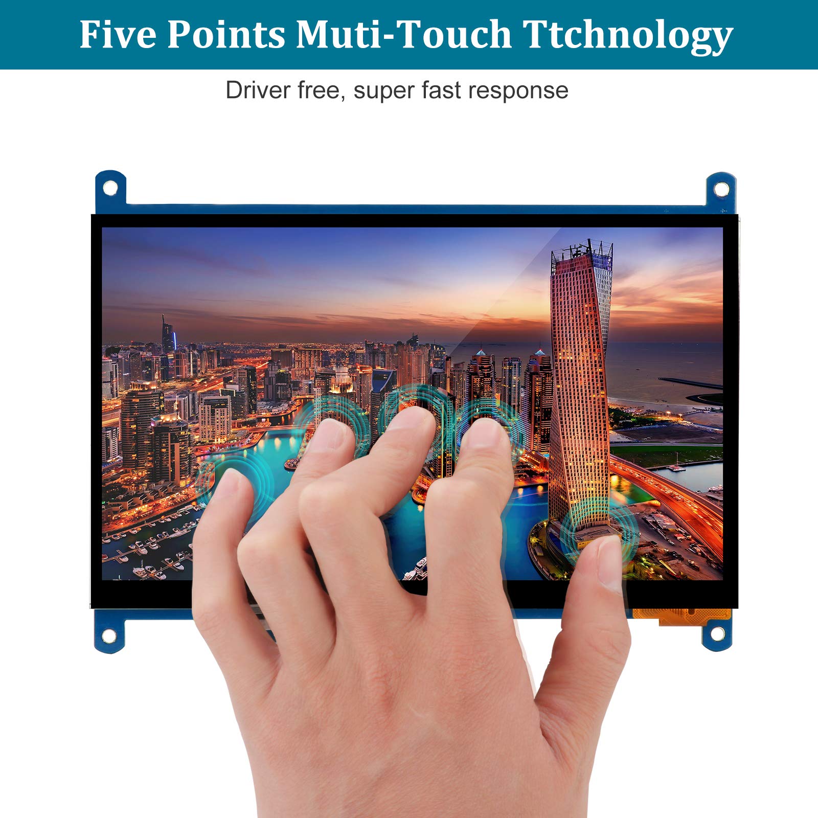 Raspberry Pi Screen 7 inch 1024x600 Compatible with Raspberry Pi 3B+/3/2 B/B+/ Banana Pi Windows10/8.1/8/7 Driver Free 5-Point Touch IPS Capacitive LCD Display Raspberry Pi 7 inch Touchscreen Monitor