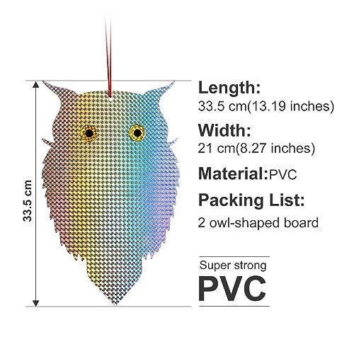 OFFO Owl Decoy to Scare Birds Away (No Bells) Bird Deterrent Device for Woodpecker Pigeon 2 Pcs Plastic Hanging Outdoors Reflective Keep Birds Away Home and Garden