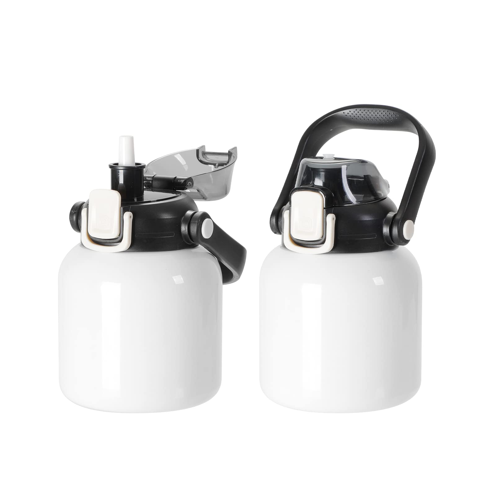 PYD Life Sublimation Water Bottles Blanks 27 OZ White with Portable Handle,Pop Lid and Straw Outdoors Stainless Steel Wide Mouth Water Jug for Sublimation Oven Print 2 Pack