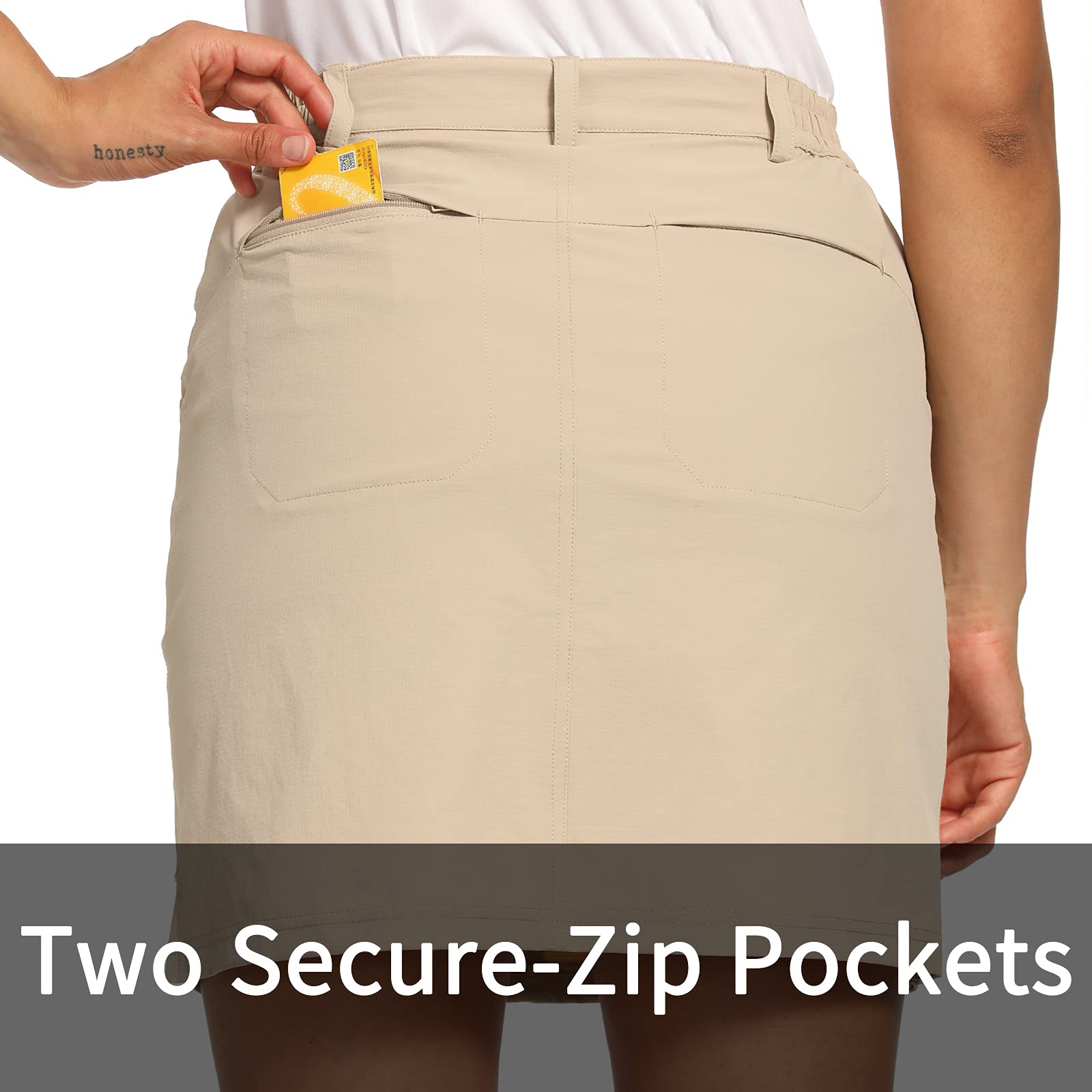 LastFor1 Women's Outdoor Skort Golf Skorts Active Athletic Skort UPF 50+ Hiking Casual Skirt Quick Dry with Pockets Khaki M