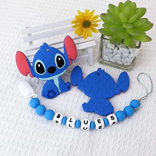 Panny & Mody Personalized Car Seat and Stroller Toys with Name, Customized Stroller Toy Clip with Name - Cute Stitch(Blue)