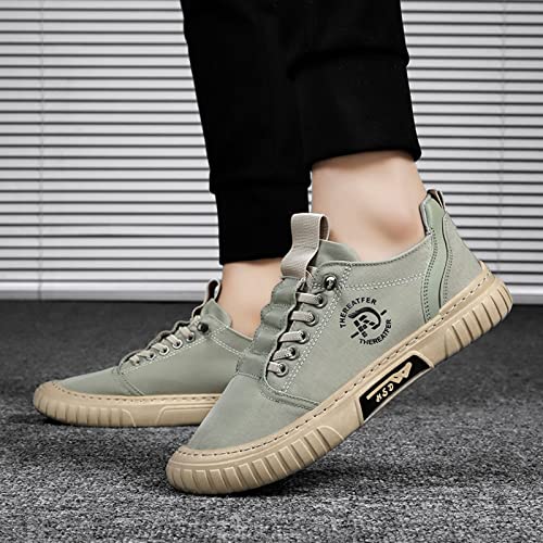 Men Low Top Breathable Casual Walking Shoes Canvas Sneaker Dress Shoes Army Green