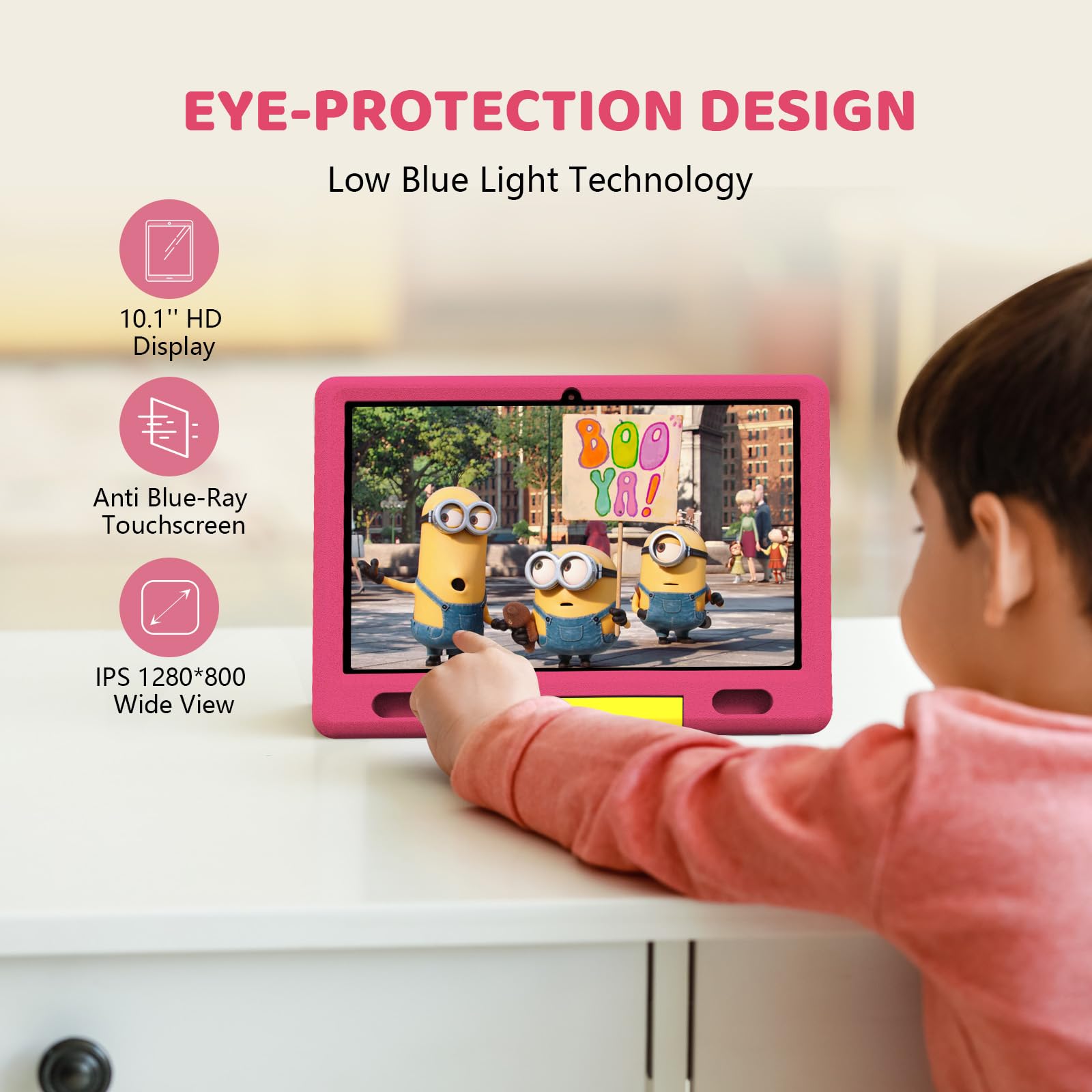 Kids Tablet 10 Inch Android 13 Tablet for Kids, 6(2+4) GB RAM+64GB ROM, Kids Parental Control Tablet, Educational Games, Dual Camera, Kids Tablet with Case (Pink)