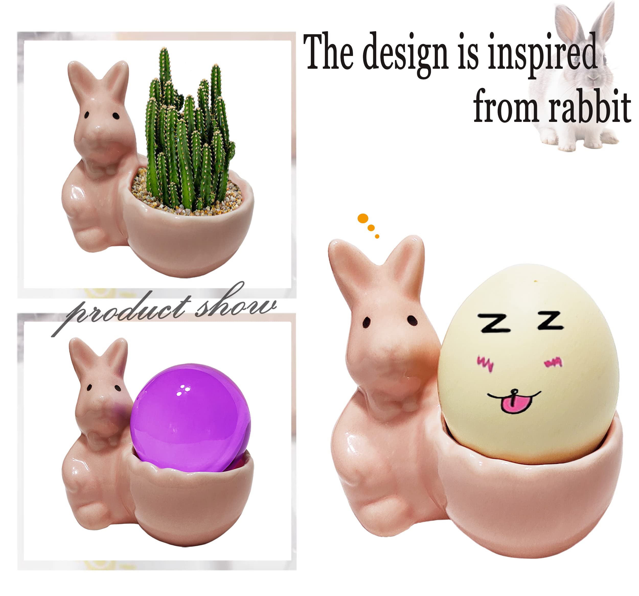 MaoYaMao Ceramic Rabbit Egg Cup Easter Bunny Egg Stand Holder for Hard Boiled Eggs (Pink)