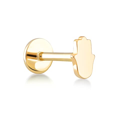 Piano Jewelry 14K Solid Gold Hand for Evil Eye Stud Piercing, Womens Gold Piercing, Gold Evil Eye Studs, Minimalist Tragus Piercing, Dainty Evil Eye Piercing