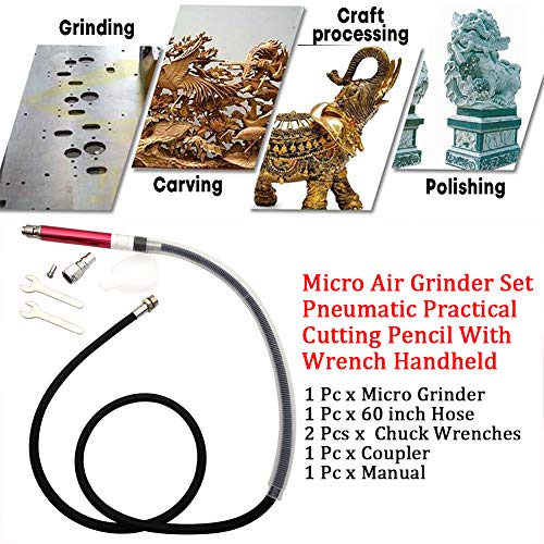 Micro Air Grinder Set, Air-powered Micro Die Grinder, Handheld Pneumatic Cutting Pencil with Wrench, 65000 RPM