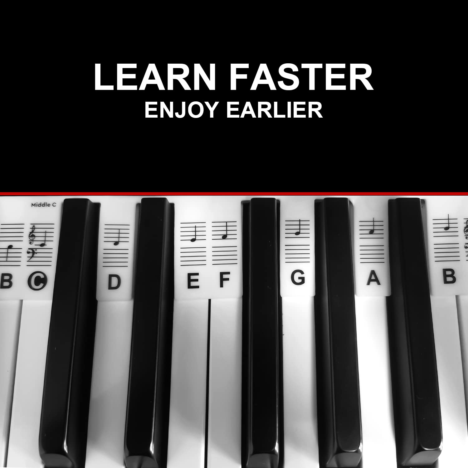 Piano Key Stickers, 88 Keys Full Size Piano Note Labels Removable Silicone Piano Keyboard Overlay for Kids Beginners(Classic Black)