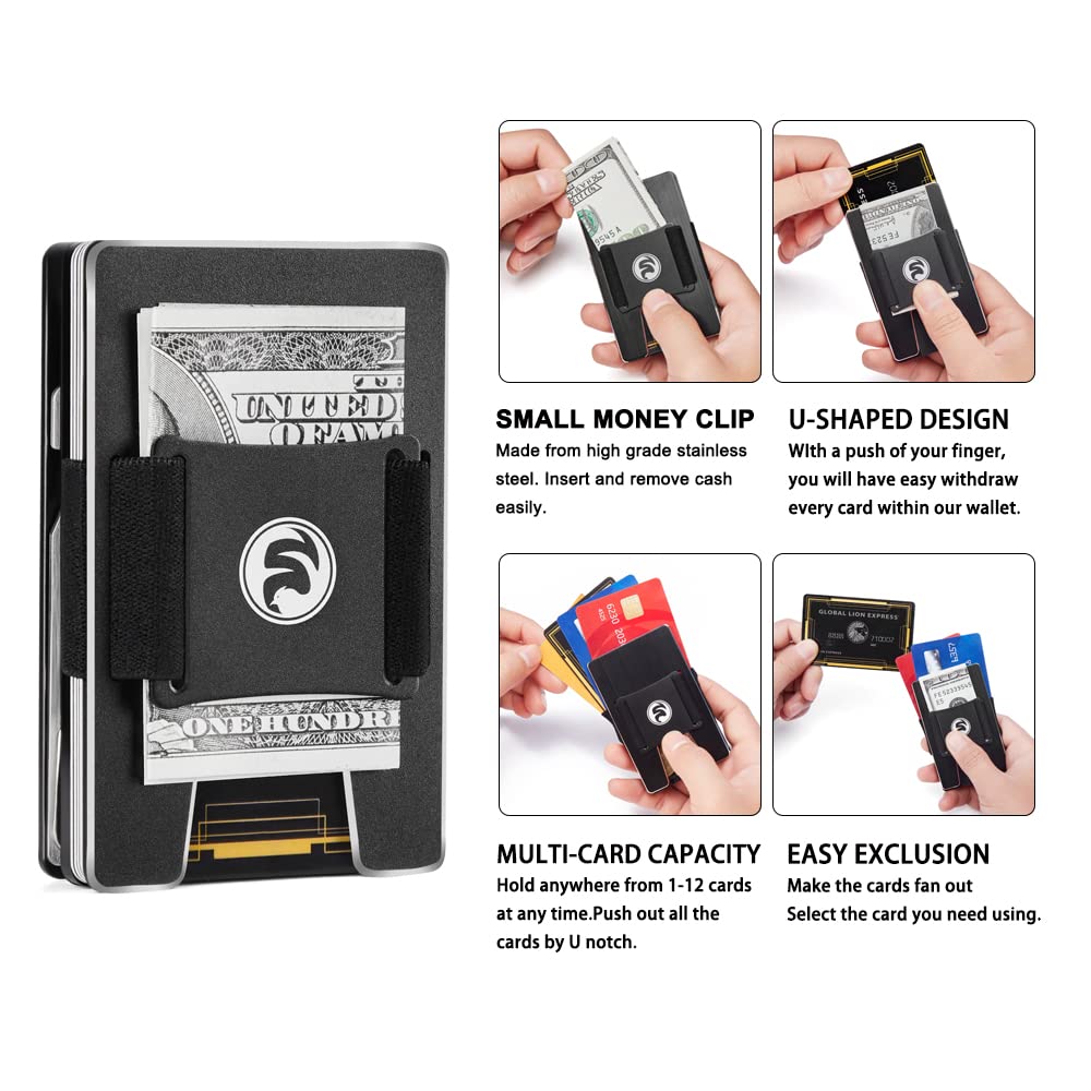 Men Minimalist Metal Wallet with Smart Key Holder and Multitool | Personalized Compact RFID Blocking Card Organizer | Front Pocket Slim Aluminum EDC Tactical Wallet with Cash Strap