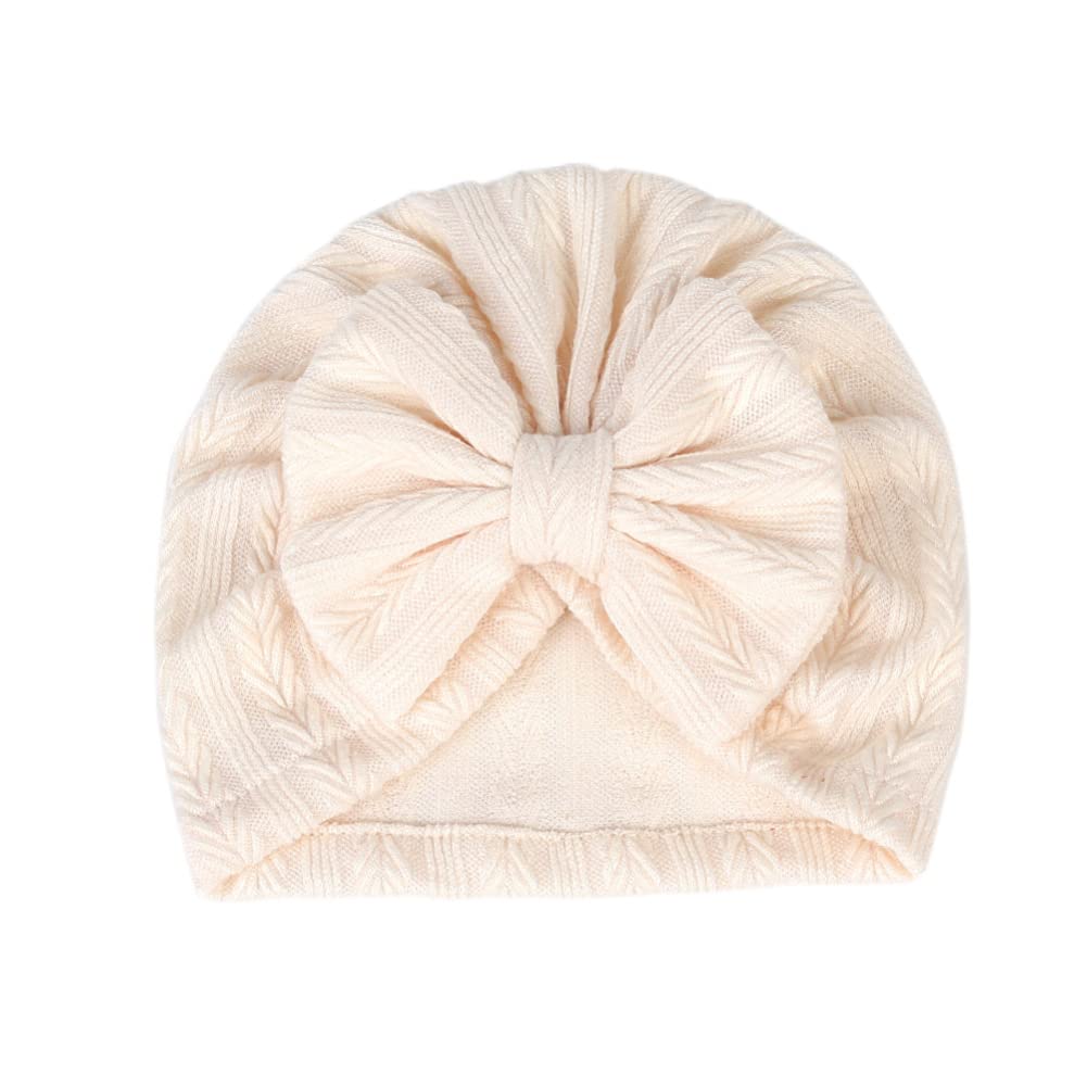 QandSweet 0-24 Months Newborn Girls' Hats Cotton and Linen Cap Infant Big Bow Hat Baby Shower (6 Pack)