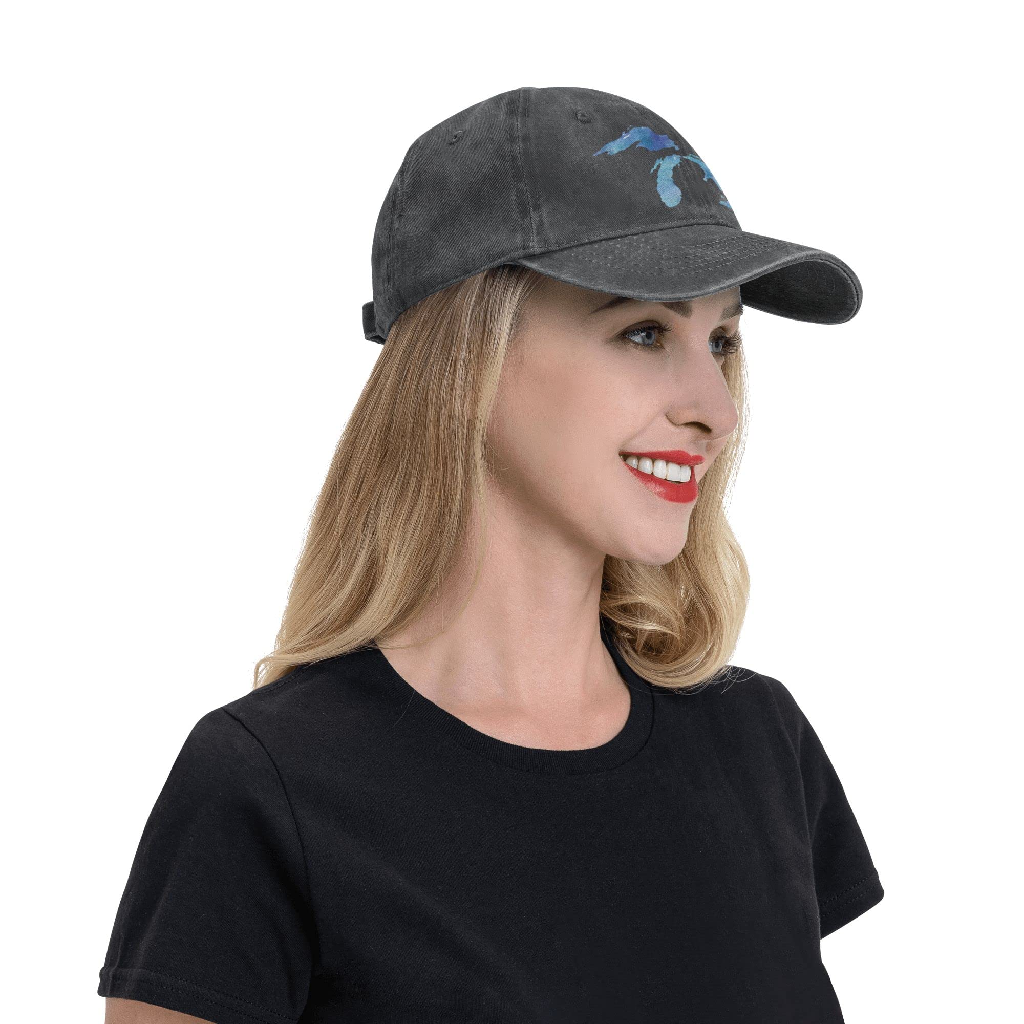 Michigan Great Lakes Unisex Fashion Washed Plain Baseball Cap Adjustable Classic Retro Cowboy Hat Dad Hat Trucker Hat Black