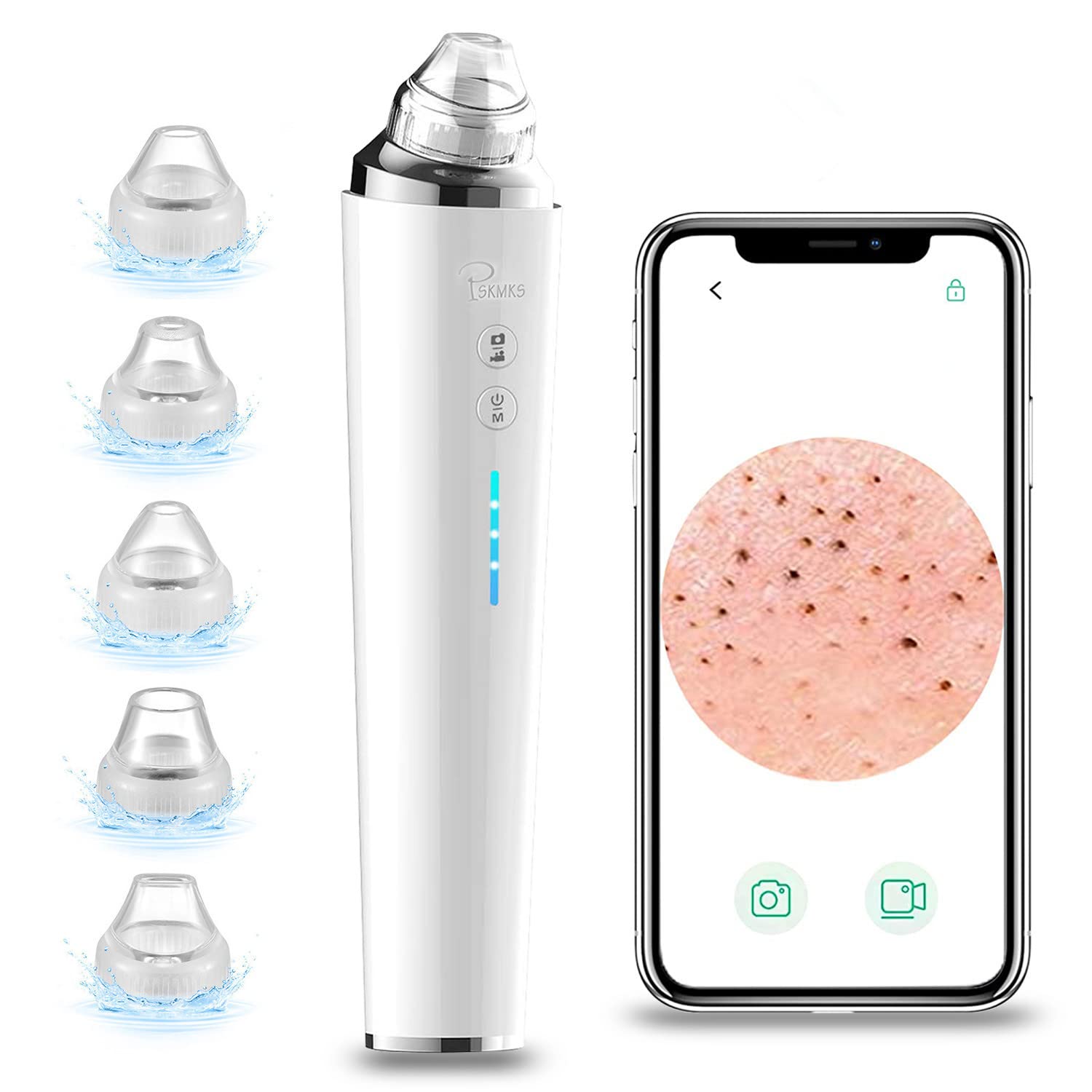 PSKMKS Blackhead Remover Vacuum with Camera 2021 Upgraded 5.0 MP Visual Facial Pore Cleaner USB Rechargeable Acne Comedone Whitehead Extractor Sucker Tool Blackhead Remover Kit Suction for Women & Men