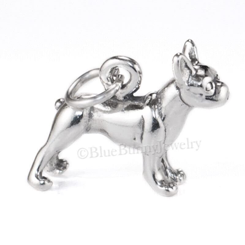 New Boston Terrier Dog Charm Pendant Solid 925 Sterling Silver 3D BLU0793BUNN