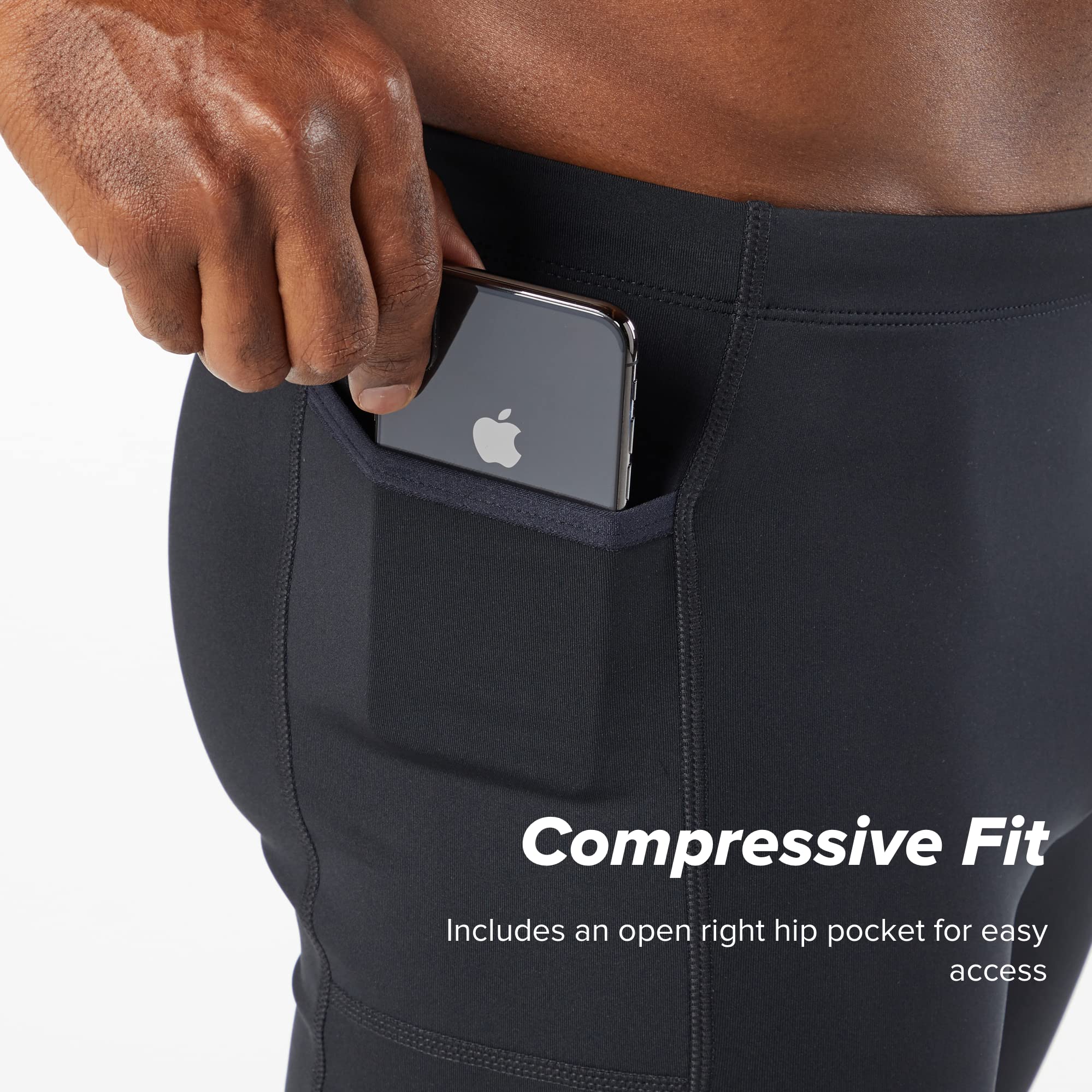 KORSA Recharge Compression 7" Short 2.0 for Men with Pockets | Moisture Wicking | for Running, Workout, Athletic & Gym | Black, Large