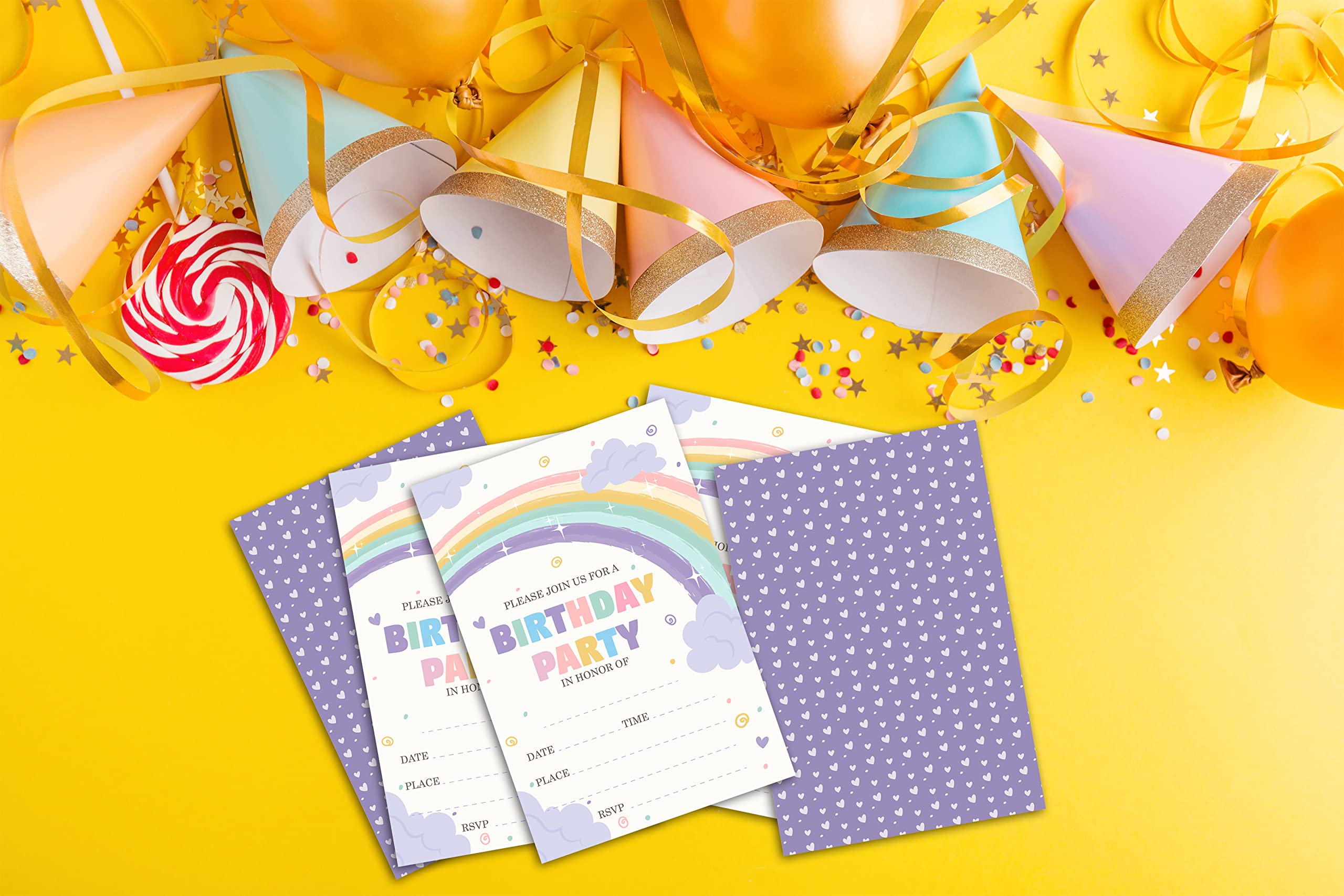 Rainbow Birthday Party Invitations - Rainbow Party Supplies - Fill in The Blank Birthday Party Invites - 20 Invitation Cards With 20 Envelopes (003A)