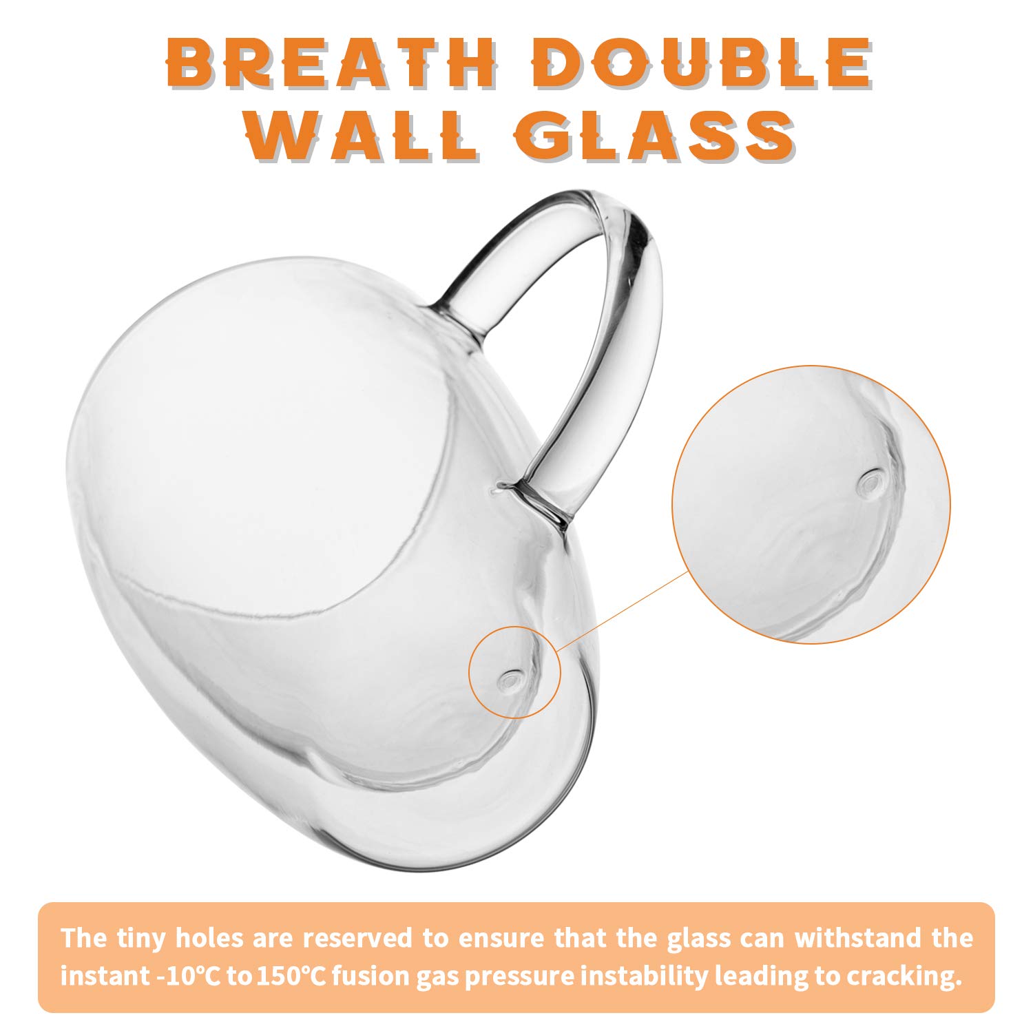 MEWAY 12oz/6 pack Coffee Mugs,Clear Glass Double Wall Cup with handle for Coffee, Tea, Latte, Cappuccino (12 oz,6)