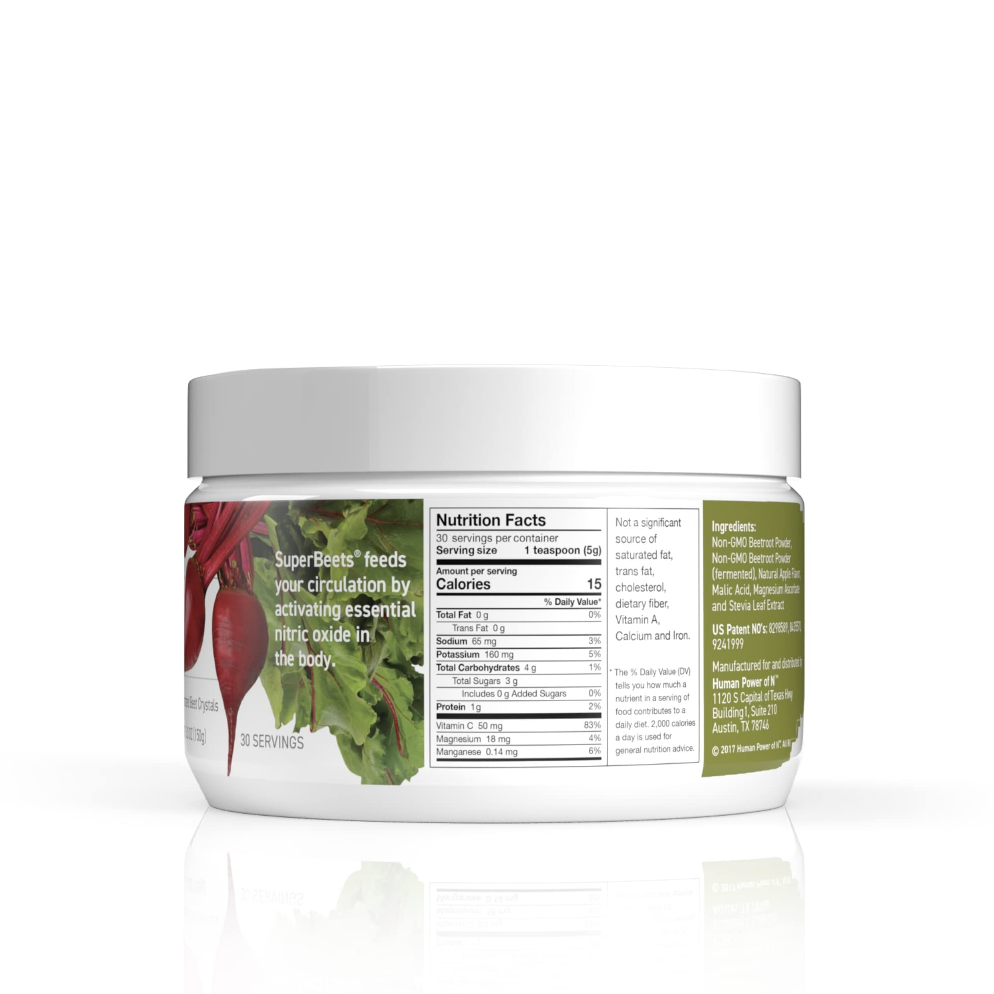 HumanN SuperBeets Beetroot Powder - Nitric Oxide Boost for Blood Pressure, Circulation & Heart Health Support - Non-GMO Superfood Supplement - Original Apple Flavor, 30 Servings