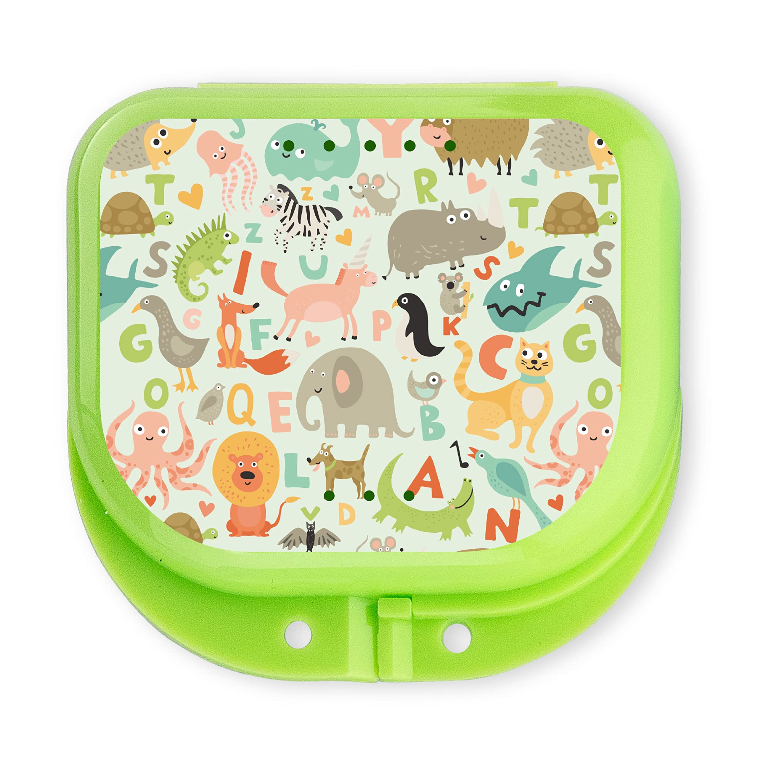 Retainer Cases Cute, Retainer Holder Case 1 Pack, Aligner Case with Funny Cartoon, Night Guard Case with Animals Patterns (Green)