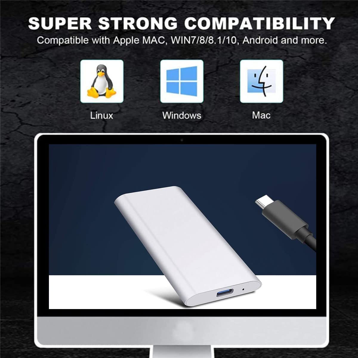 POENOWNE External Solid State Drive 2000GB high Speed USB 3.1 Type-C Protable External SSD Protable Hard Drive External SSD Compatible with PC, Laptop, Desktop and Mac (Silver)