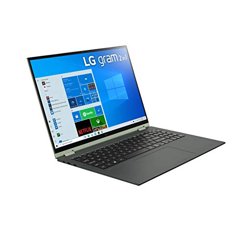 LG Gram 16T90P 16" WQXGA (2560 x 1600) 2-in-1 Lightweight Touch Display Laptop, Intel Evo 11th Gen Core i7 , 16GB RAM, 512GB SSD, 21 Hour Battery, Alexa Built-in, 2X USB-C, HDMI, USB- Green