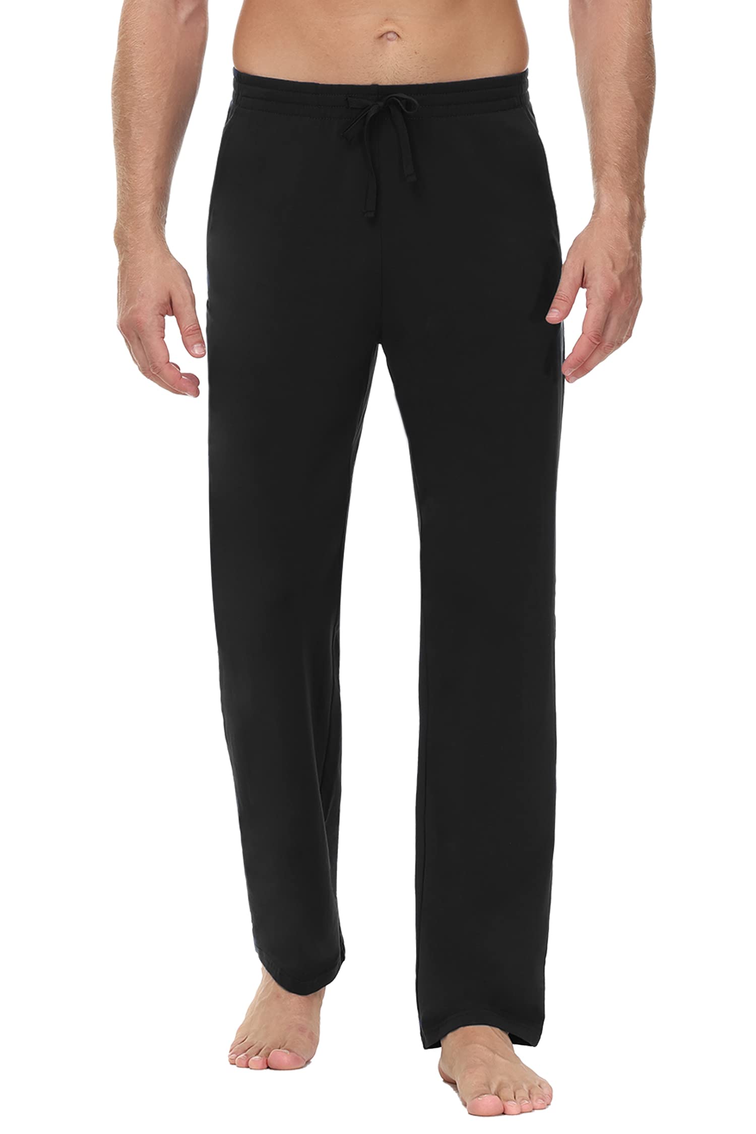 Men's Cotton Yoga Sweatpants Open Bottom Lounge Sweat Pants with Pockets Workout Athletic Black L