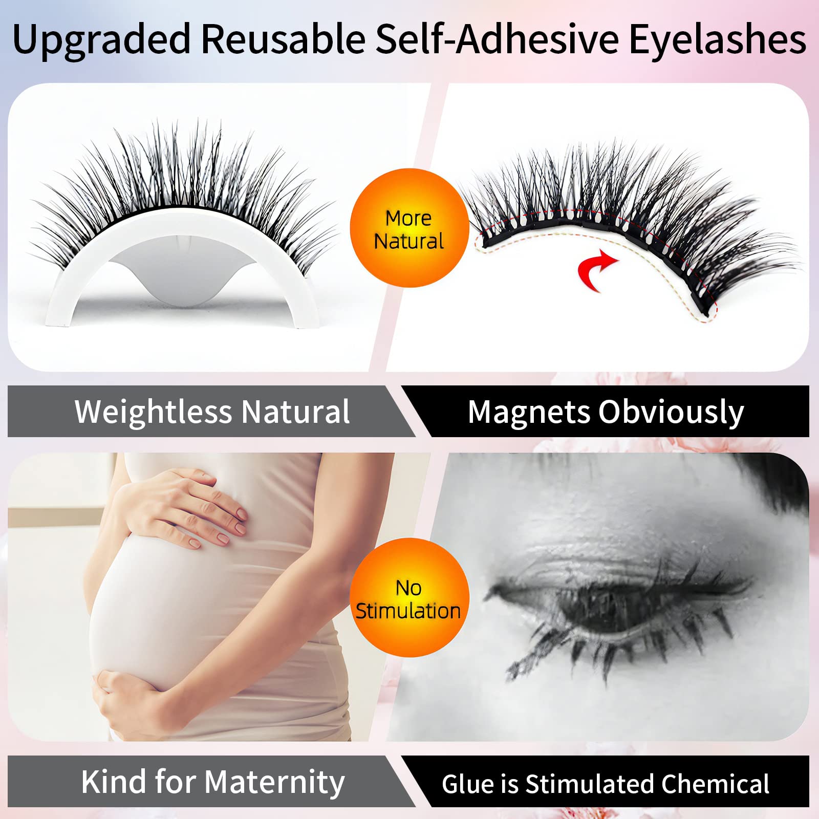 PTGVCTA 3 Pairs Reusable Self-Adhesive Eyelashes, Natural-Looking and Waterproof False Eyelashes with 13PCS Spare Adhesive Strip,Beautiful Women Gift(WH-3)