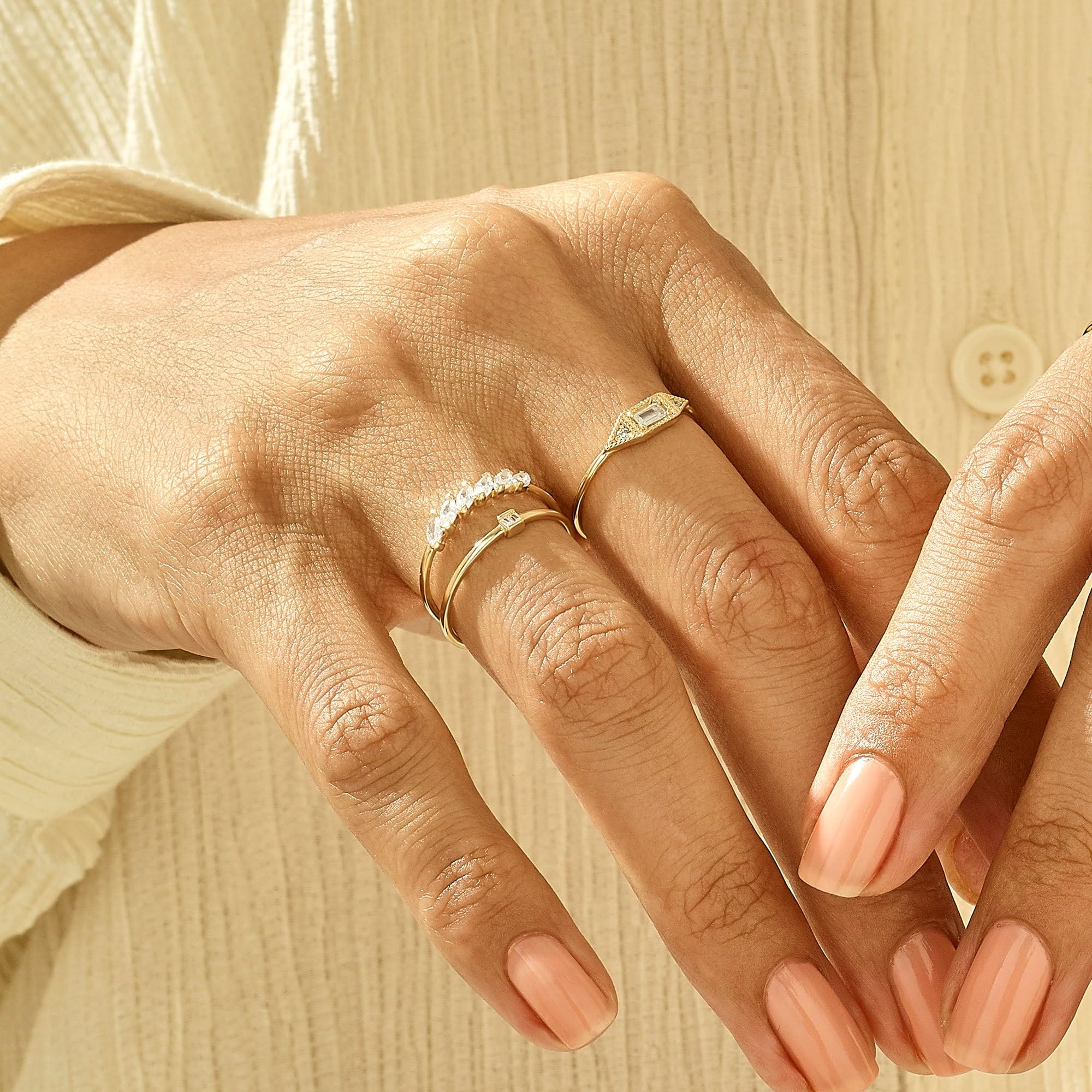 Norm Jewels 14k Gold Pinky Ring for Women Vintage Design Stackable Rings, Baguette Cz Rings, Solid Gold Rings, Real Gold Band Statement Ring (Yellow Gold, 6)