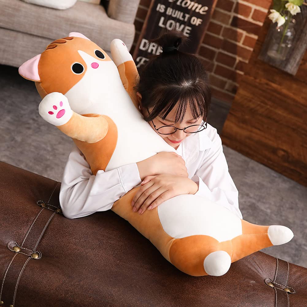 Jensquaify Long Cat Plush Pillow, Cat Stuffed Animals Body Pillow Cute Kitten Plush Hugging Pillow Toy Gifts for Kids (Gray, 19.68 inch)
