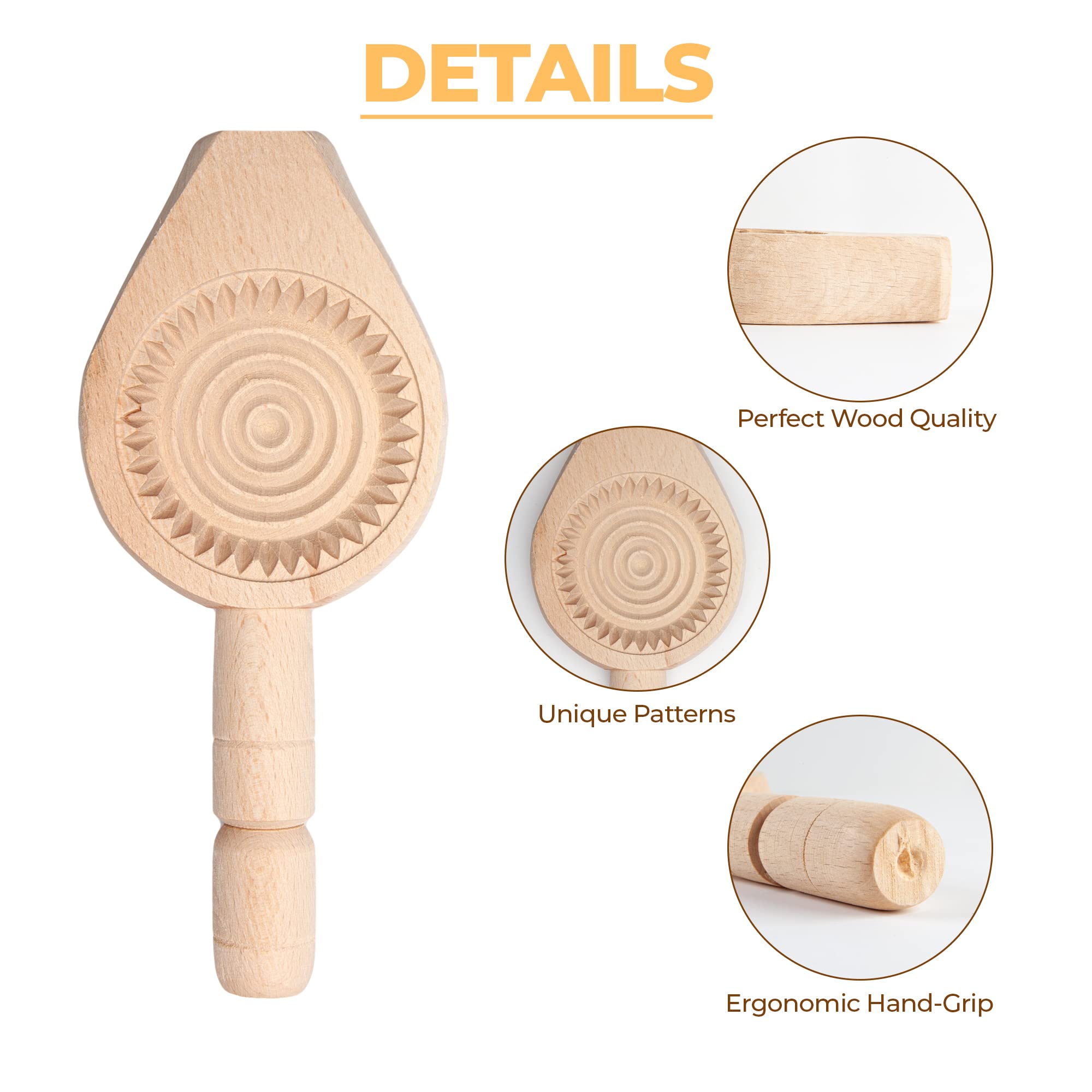 Onart Home - Wooden Cookie Molds for Baking | Traditional Handmade Maamoul Molds | Biscuit Cake Pastry Sweet Cookie Cutter | Mid-Autumn Festival Practical Hand Pressed Cake Mold