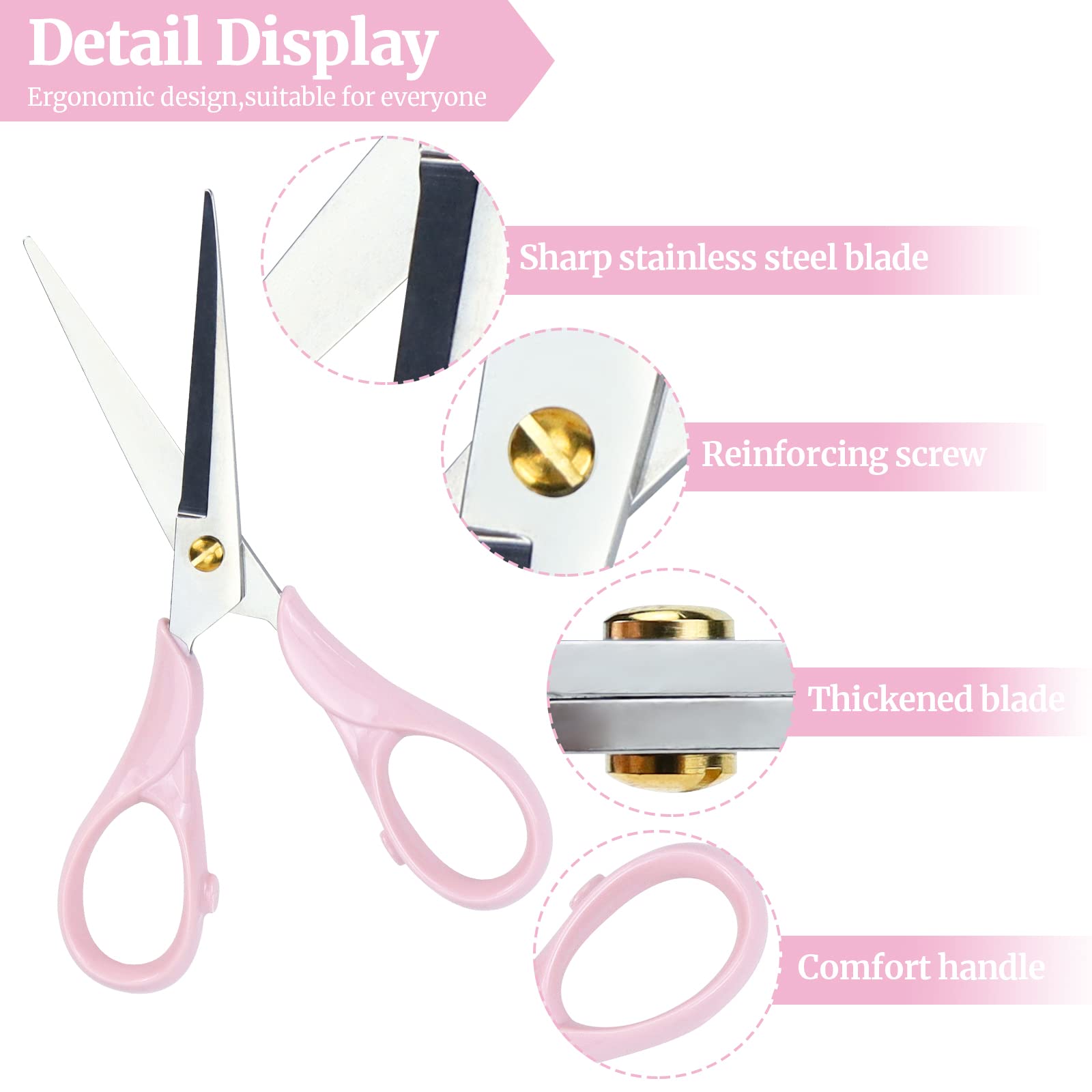 Koqye Multipurpose Stylish Pink Scissors, Stainless Steel Scissors with Acrylic Handle Stationery Paper Cutting Tool for Office, Home, School (Pink)