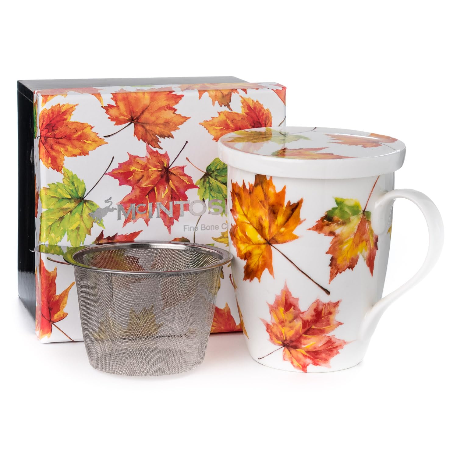 McIntosh Maple Leaf Forever Fine Bone China (15 oz) Tea Mug with Lid and Infuser