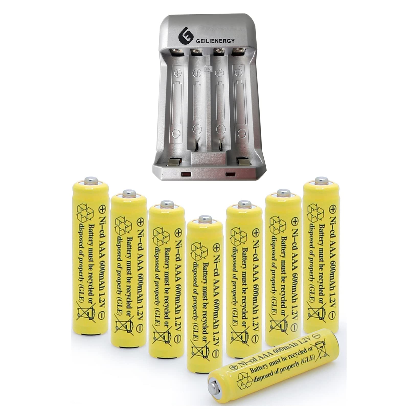 QBLPOWER 8 Pack 1.2v AAA NiCd 600mAh Triple A Rechargeable Battery Combo with Universal Battery Charger